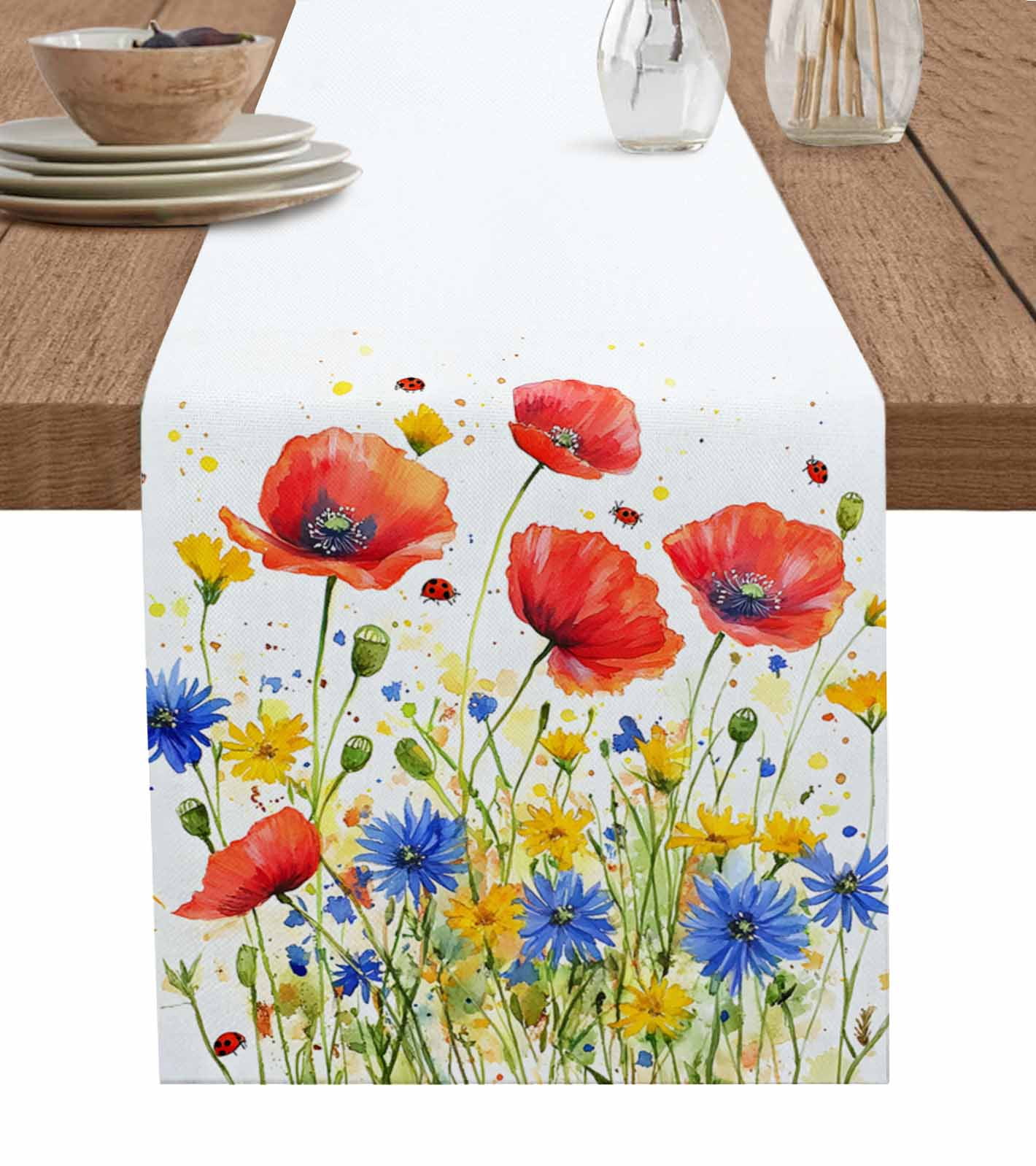 Boanket Watercolor Flower Table Runner - 70 Inch Long, Kitchen Dining ...