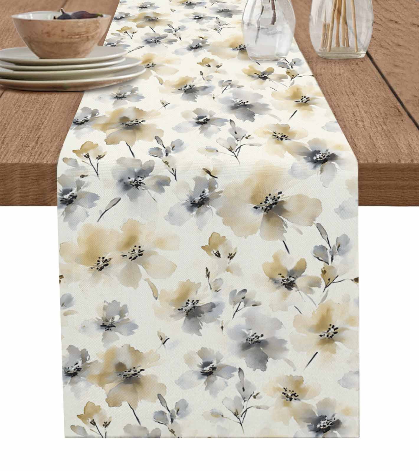 Boanket Watercolor Flowers Table Runner - 72 Inch Long, Kitchen Dining ...