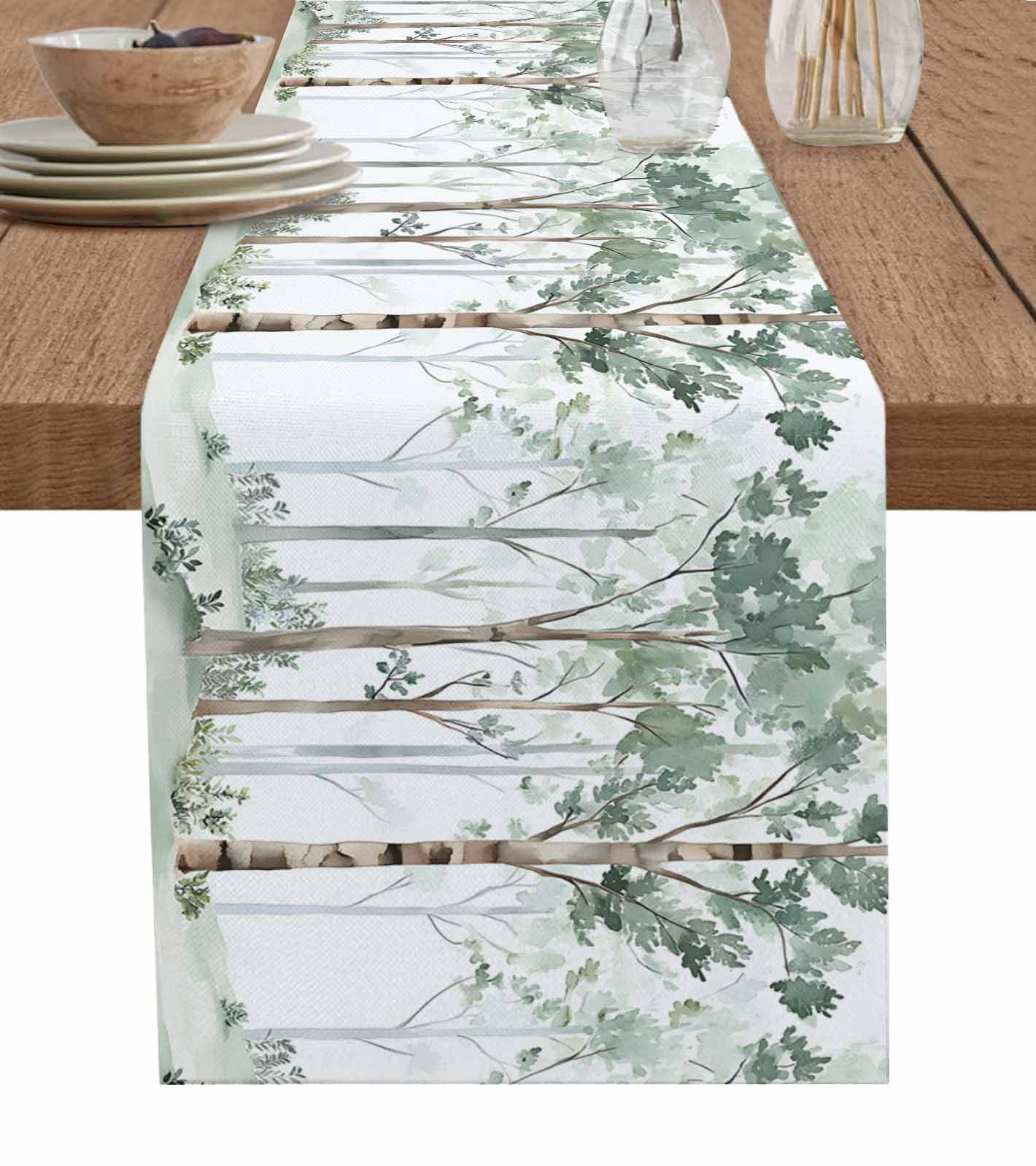 Boanket Watercolor Forest Green Table Runner - 60 Inch Long, Kitchen ...