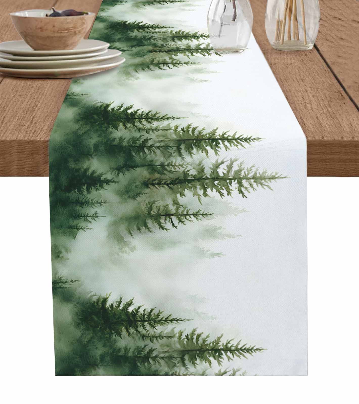 Boanket Watercolor Forest Table Runner - 120 Inch Long, Kitchen Dining ...