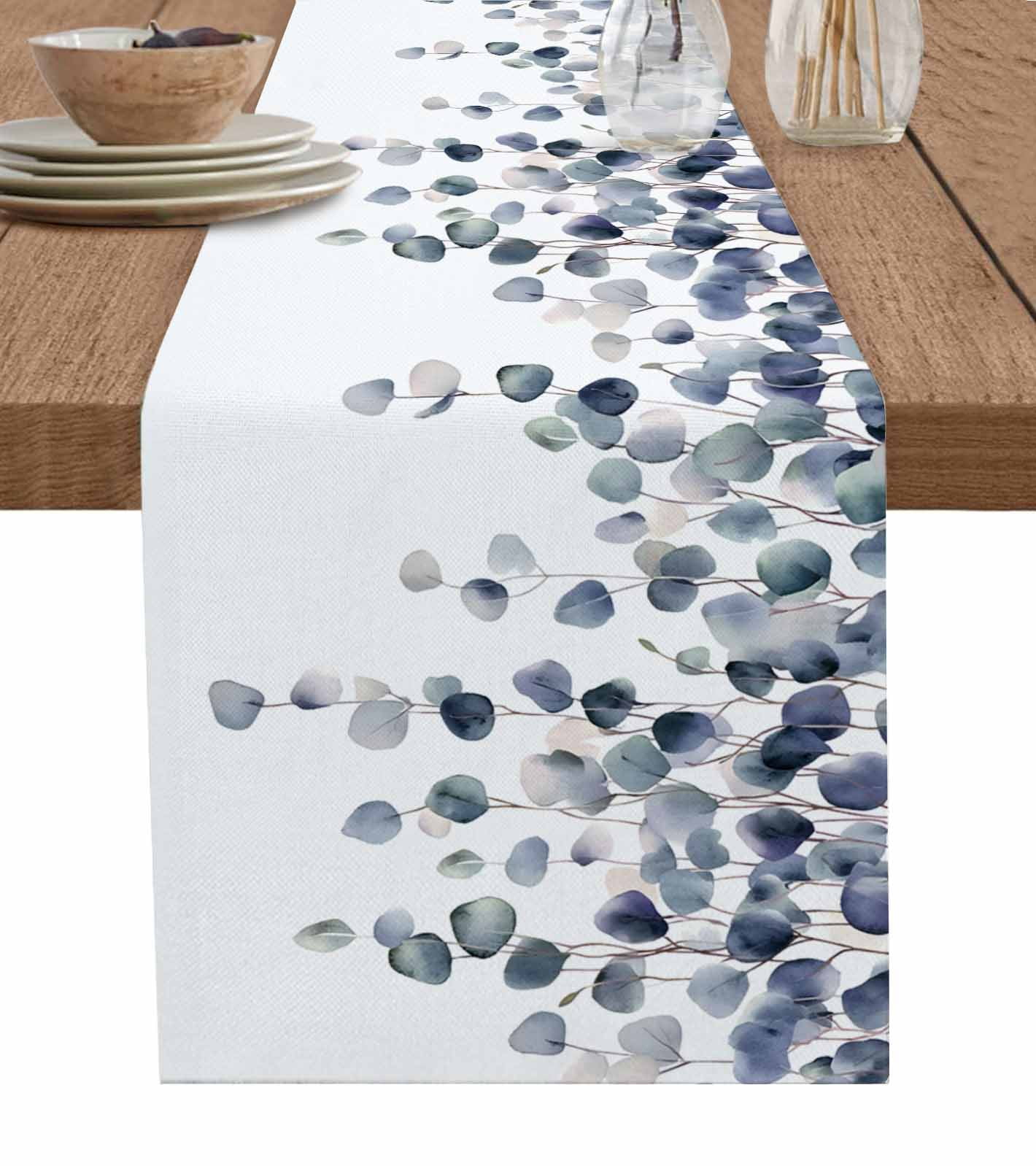 Boanket Watercolor Leaves Table Runner - 70 Inch Long, Kitchen Dining ...