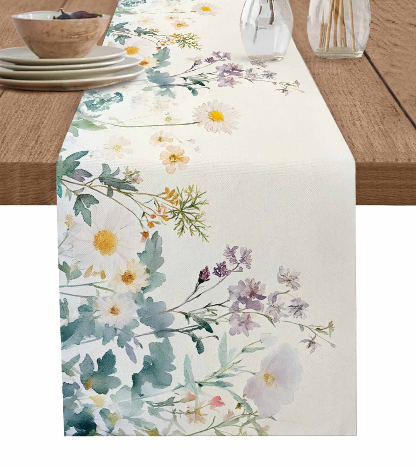 Boanket Watercolor Spring Floral Table Runner - 90 Inch Long, Kitchen ...