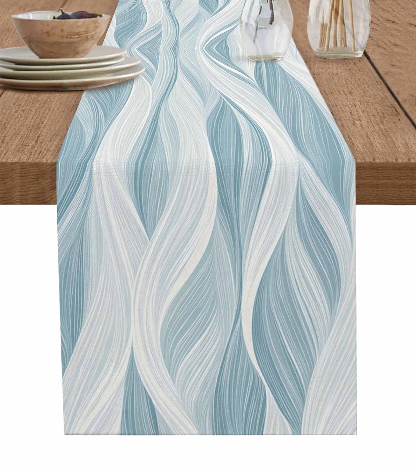 Boanket White Blue Ombre Stripe Table Runner - 36 Inch Long, Kitchen ...