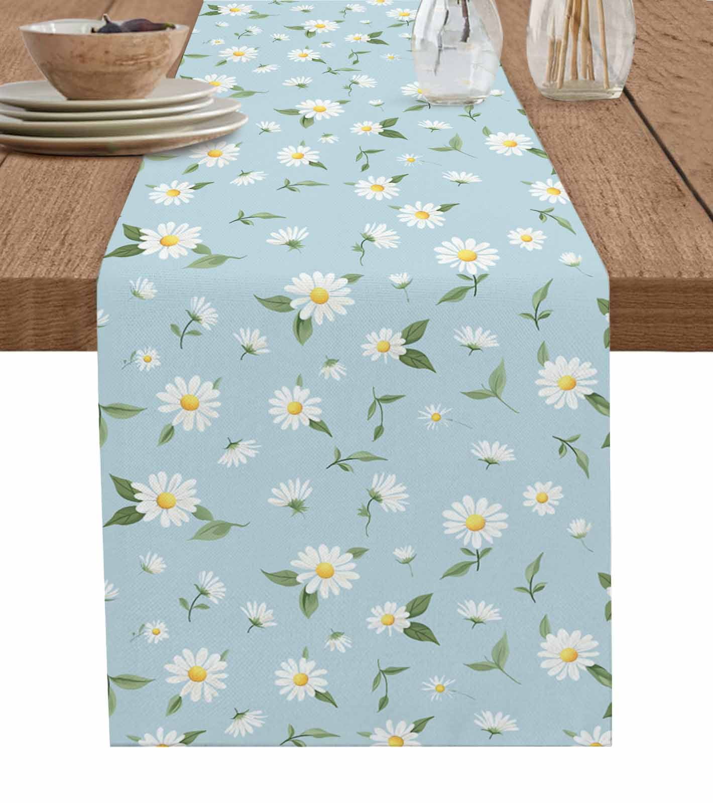 Boanket White Daisy Table Runner - 48 Inch Long, Kitchen Dining Table Runner Dresser Scarves ...