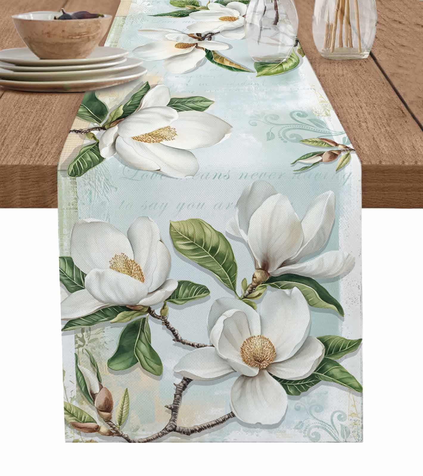 Boanket White Floral Table Runner - 48 Inch Long, Kitchen Dining Table ...