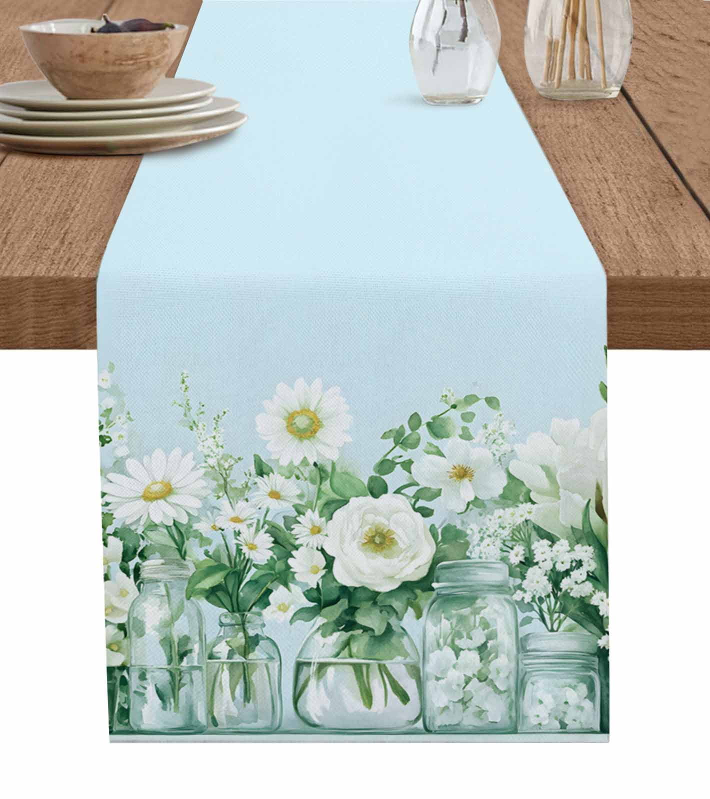 Boanket White Floral Vases Table Runner - 48 Inch Long, Kitchen Dining ...