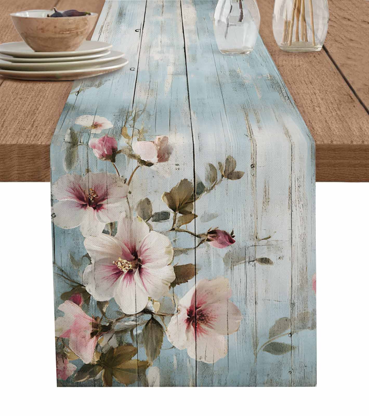 Boanket White Flowers Table Runner - 108 Inch Long, Kitchen Dining ...
