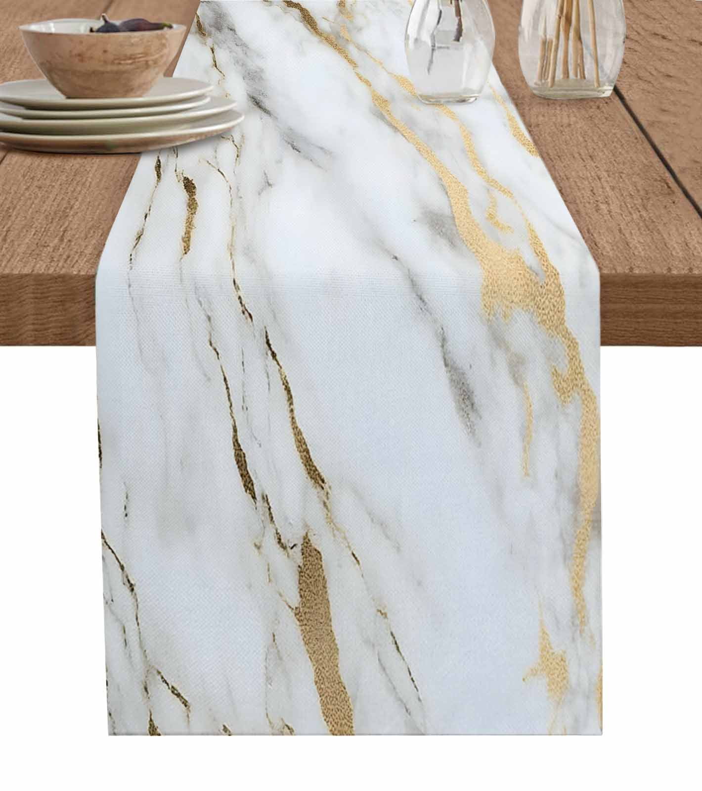 Boanket White Gold Marble Table Runner - 108 Inch Long, Kitchen Dining ...