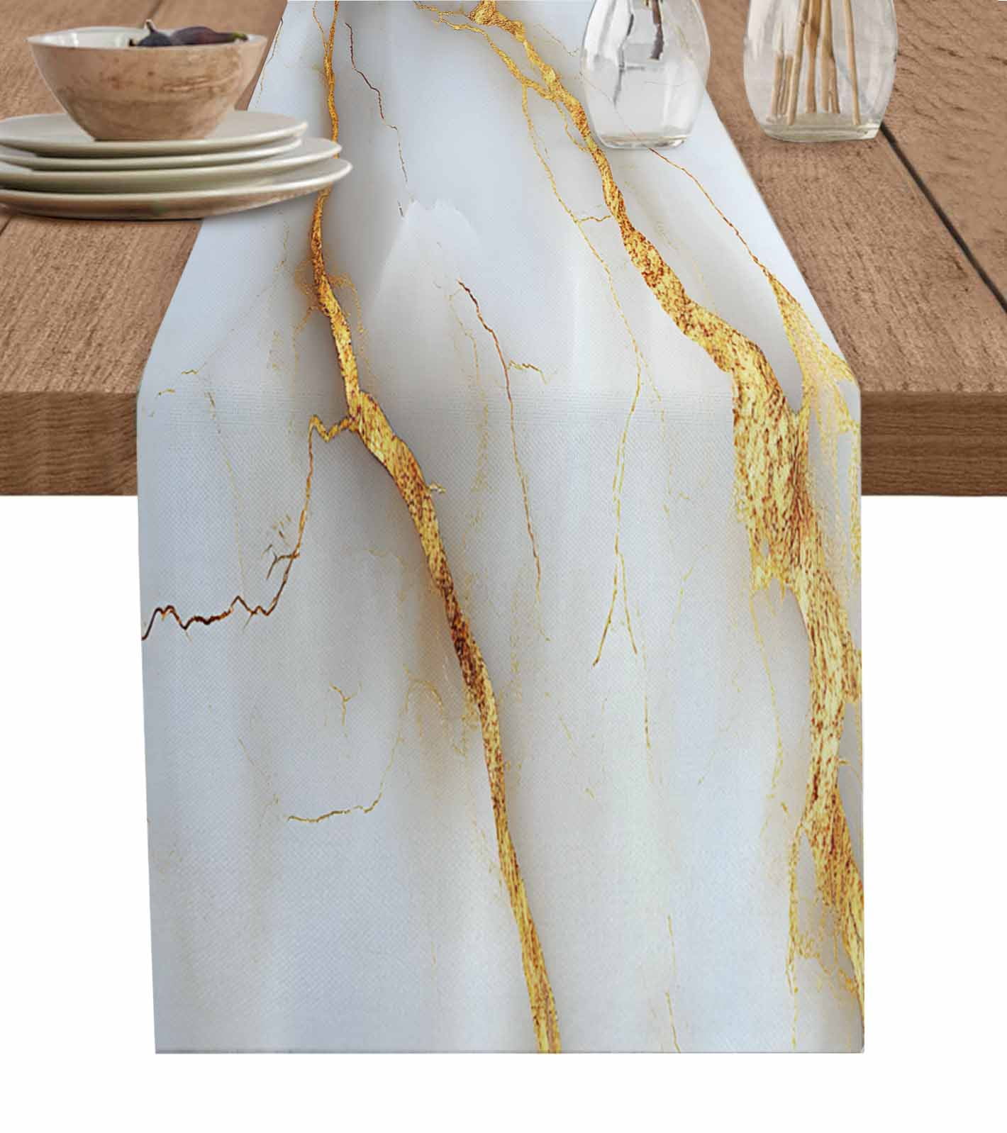 Boanket White Gray Marble Table Runner - 36 Inch Long, Kitchen Dining ...