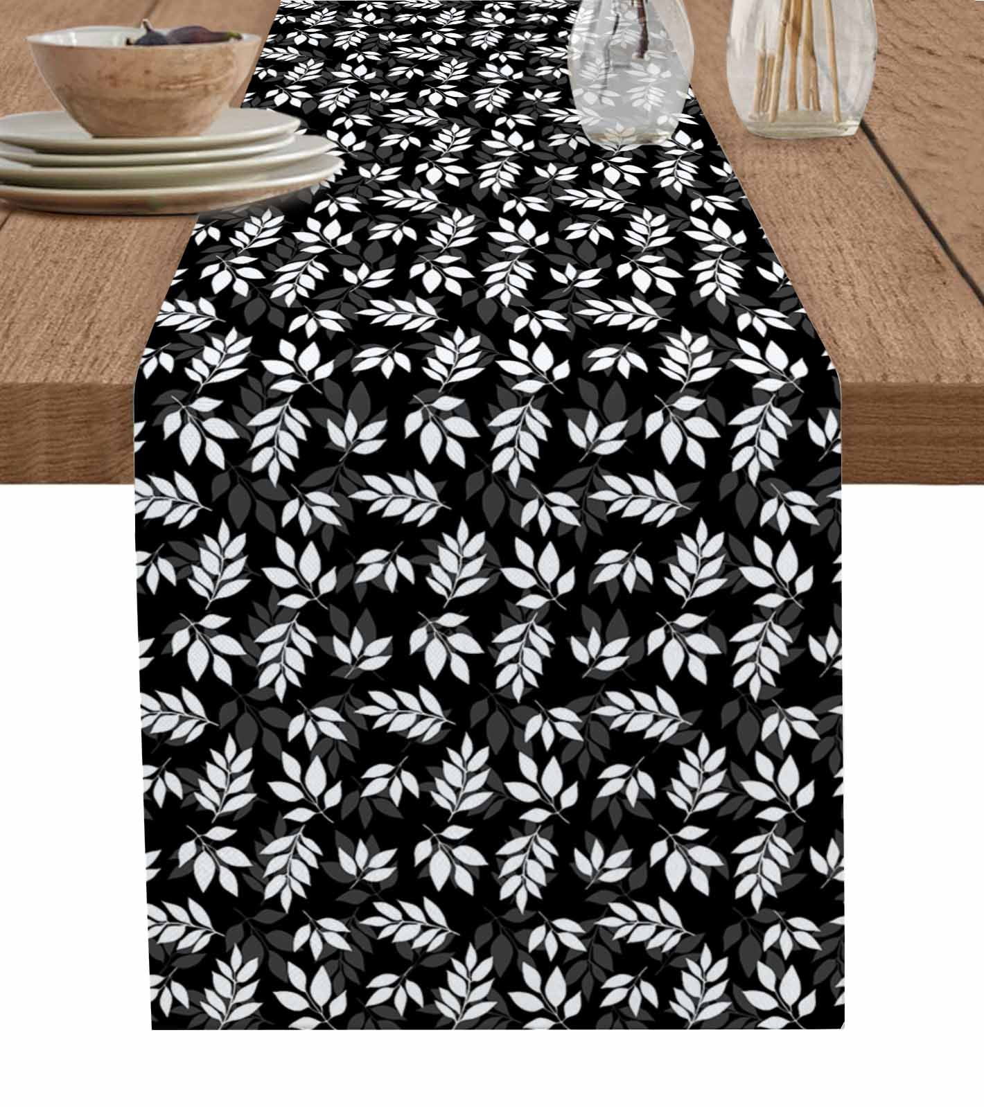 Boanket White Leaves Table Runner - 60 Inch Long, Kitchen Dining Table ...