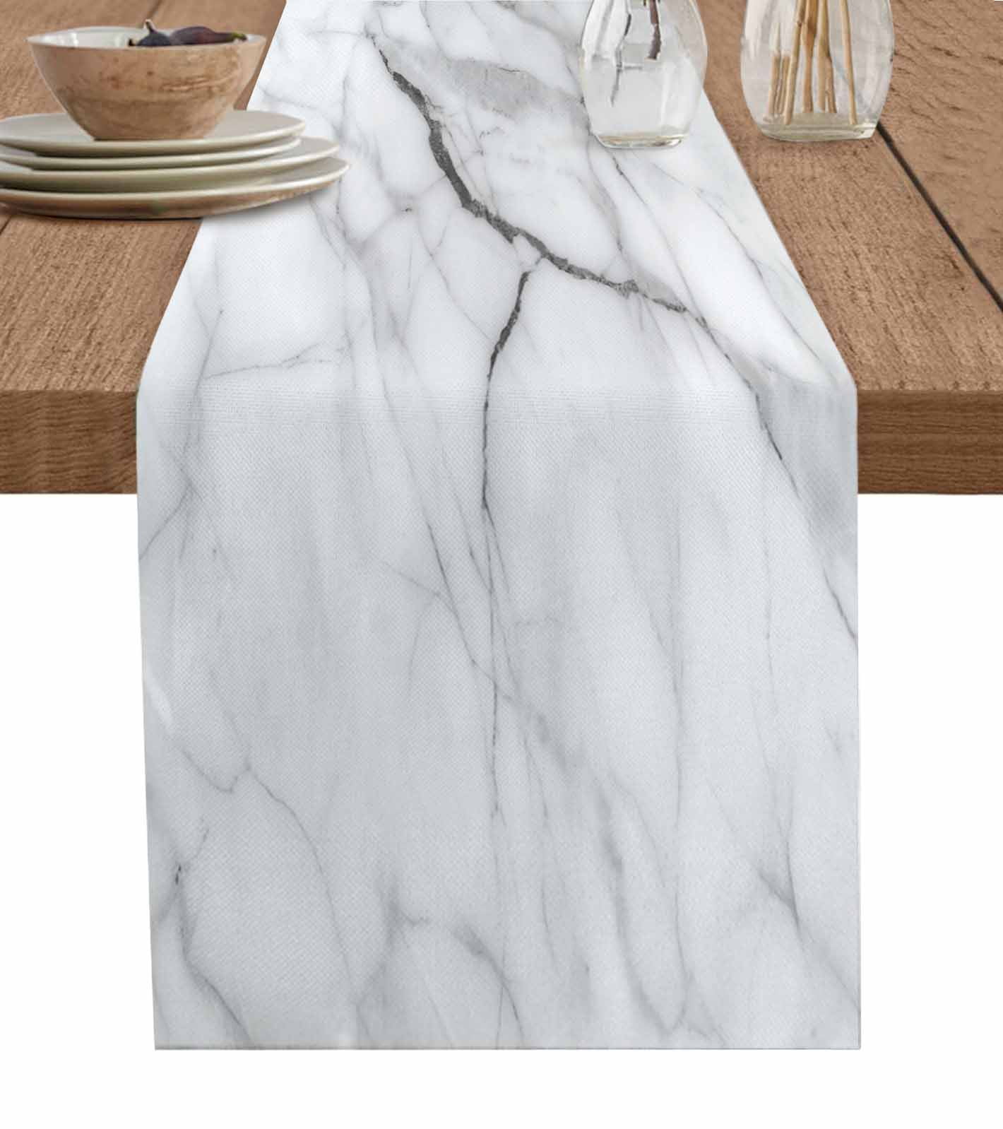 Boanket White Marble Table Runner - 48 Inch Long, Kitchen Dining Table ...