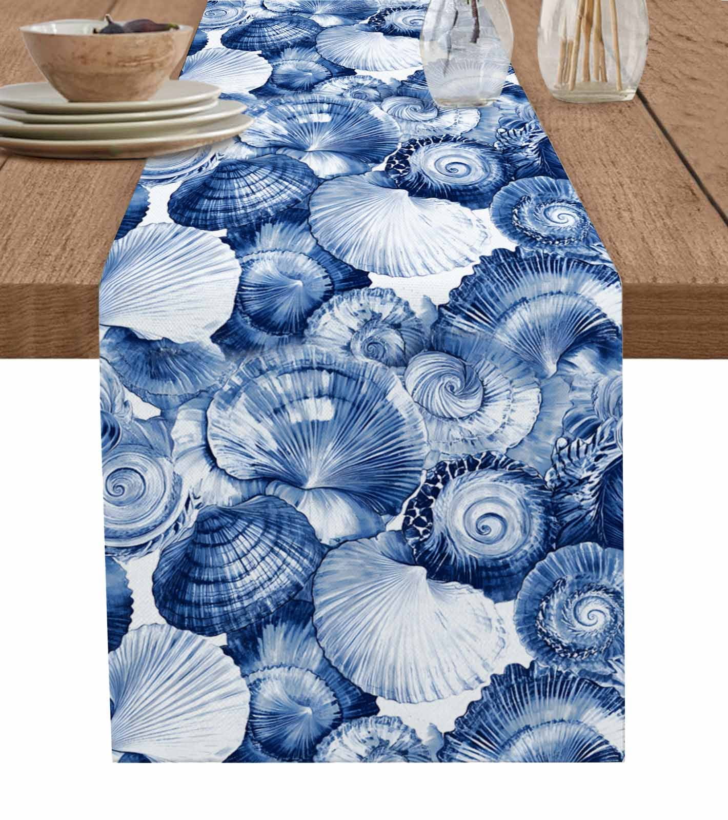 Boanket White Ocean Conch Table Runner - 90 Inch Long, Kitchen Dining ...
