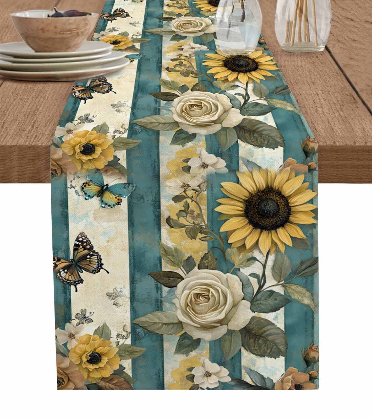 Boanket White Roses Table Runner - 48 Inch Long, Kitchen Dining Table ...