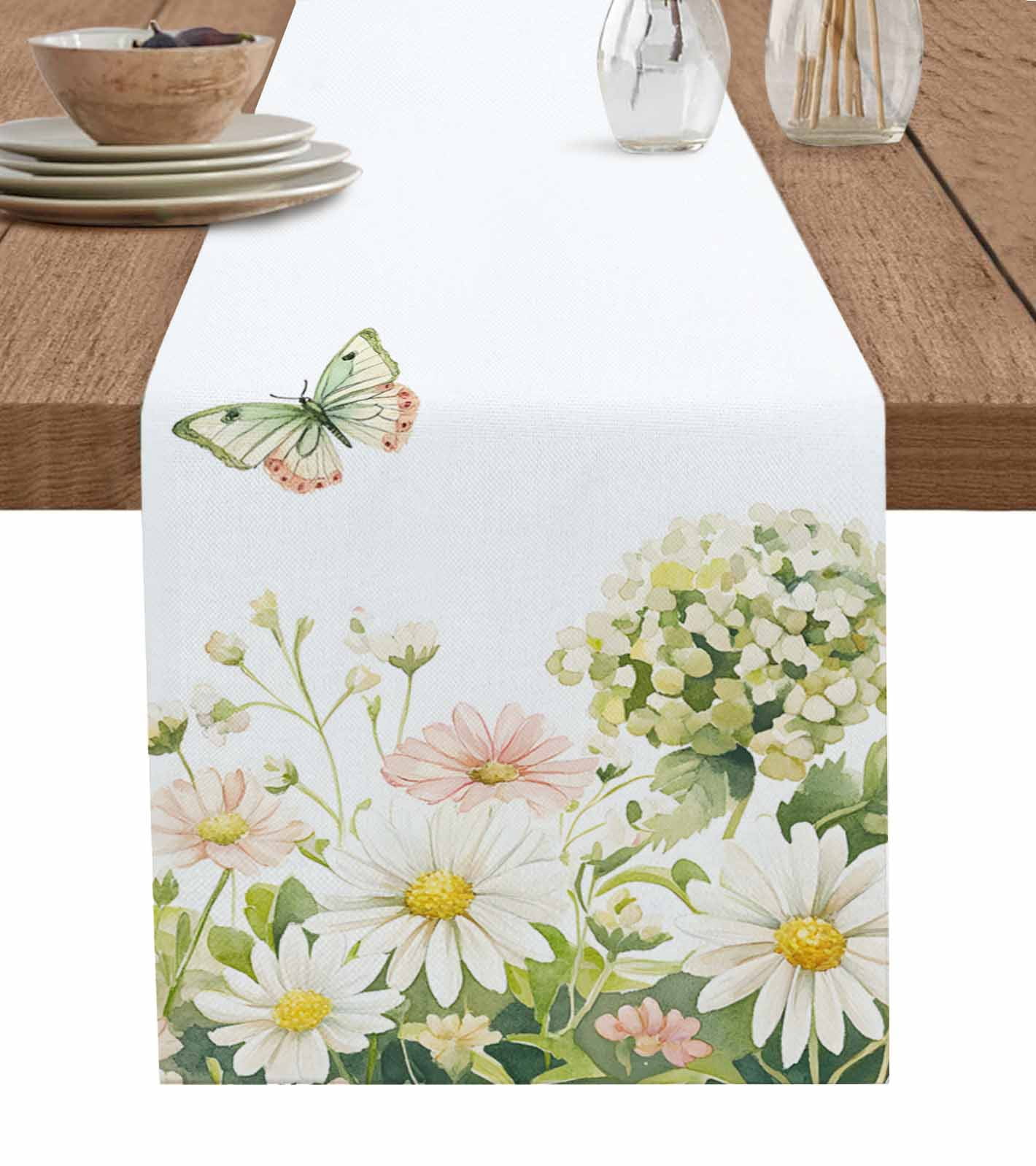 Boanket White Spring Floral Table Runner - 108 Inch Long, Kitchen ...