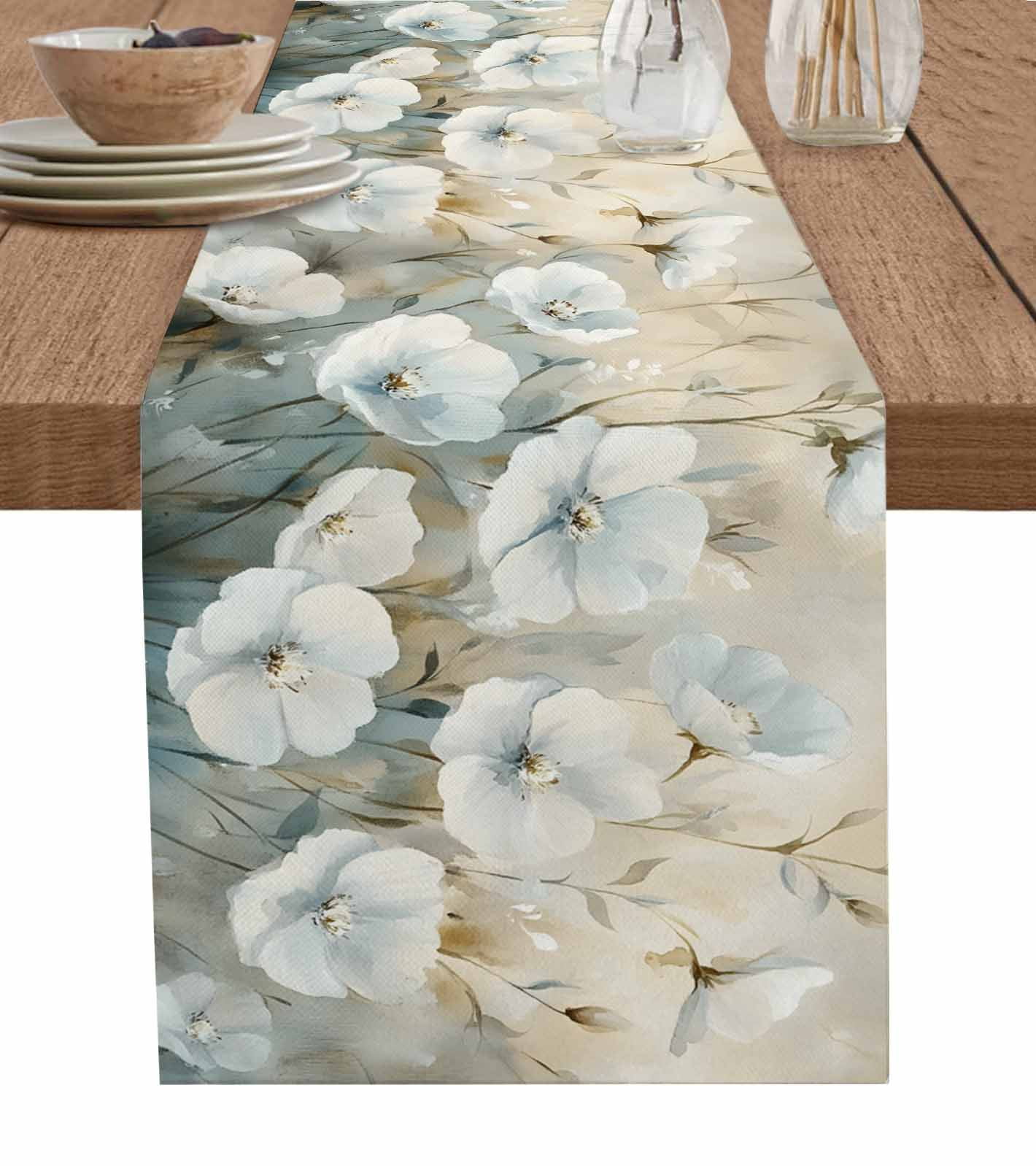 Boanket White Spring Floral Table Runner - 108 Inch Long, Kitchen ...