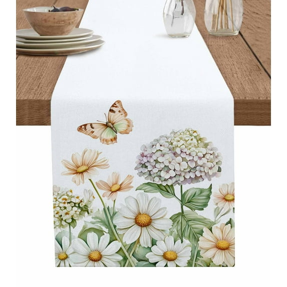 Boanket White Spring Floral Table Runner - 108 Inch Long, Kitchen ...