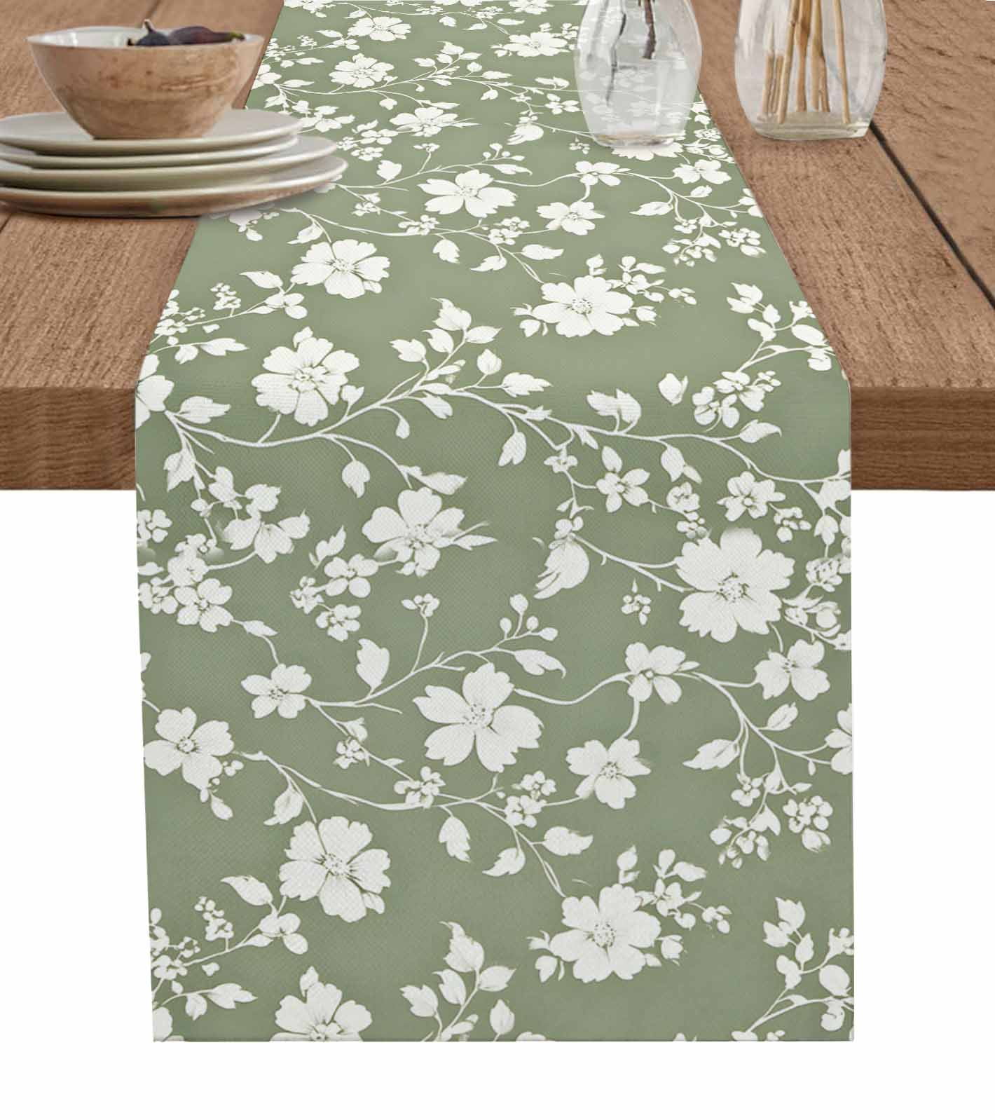 Boanket White Spring Floral Table Runner - 108 Inch Long, Kitchen ...
