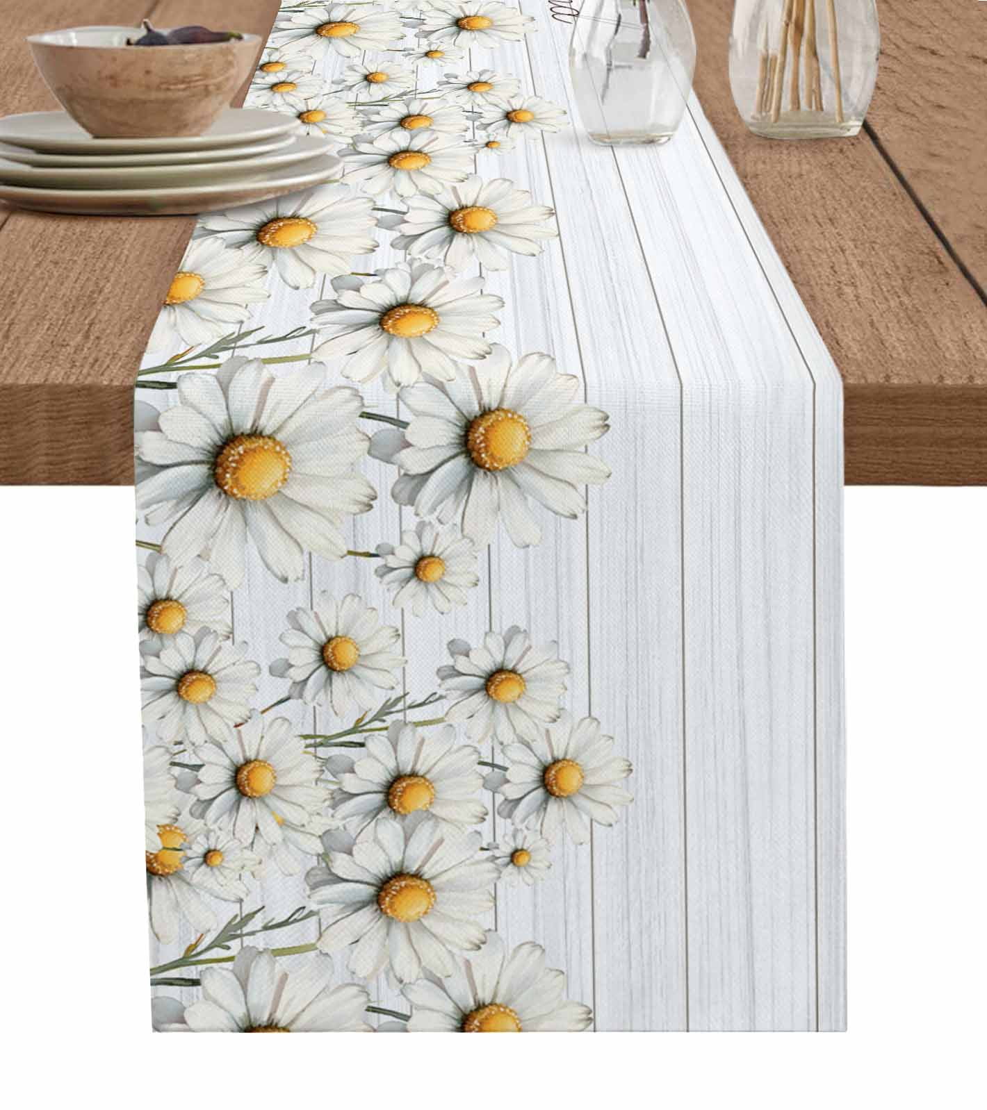 Boanket White Spring Floral Table Runner - 108 Inch Long, Kitchen ...