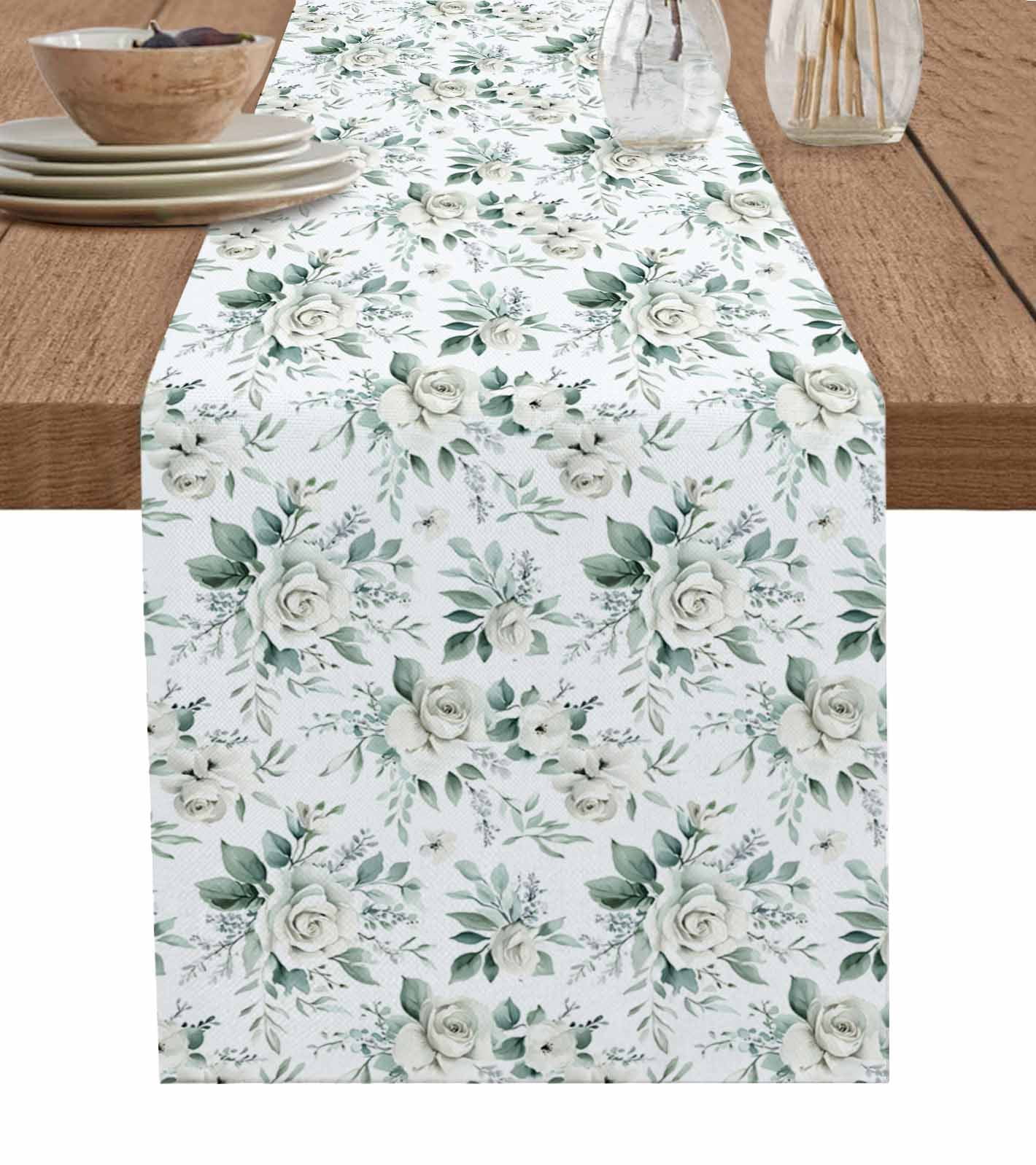 Boanket White Spring Floral Table Runner - 70 Inch Long, Kitchen Dining ...