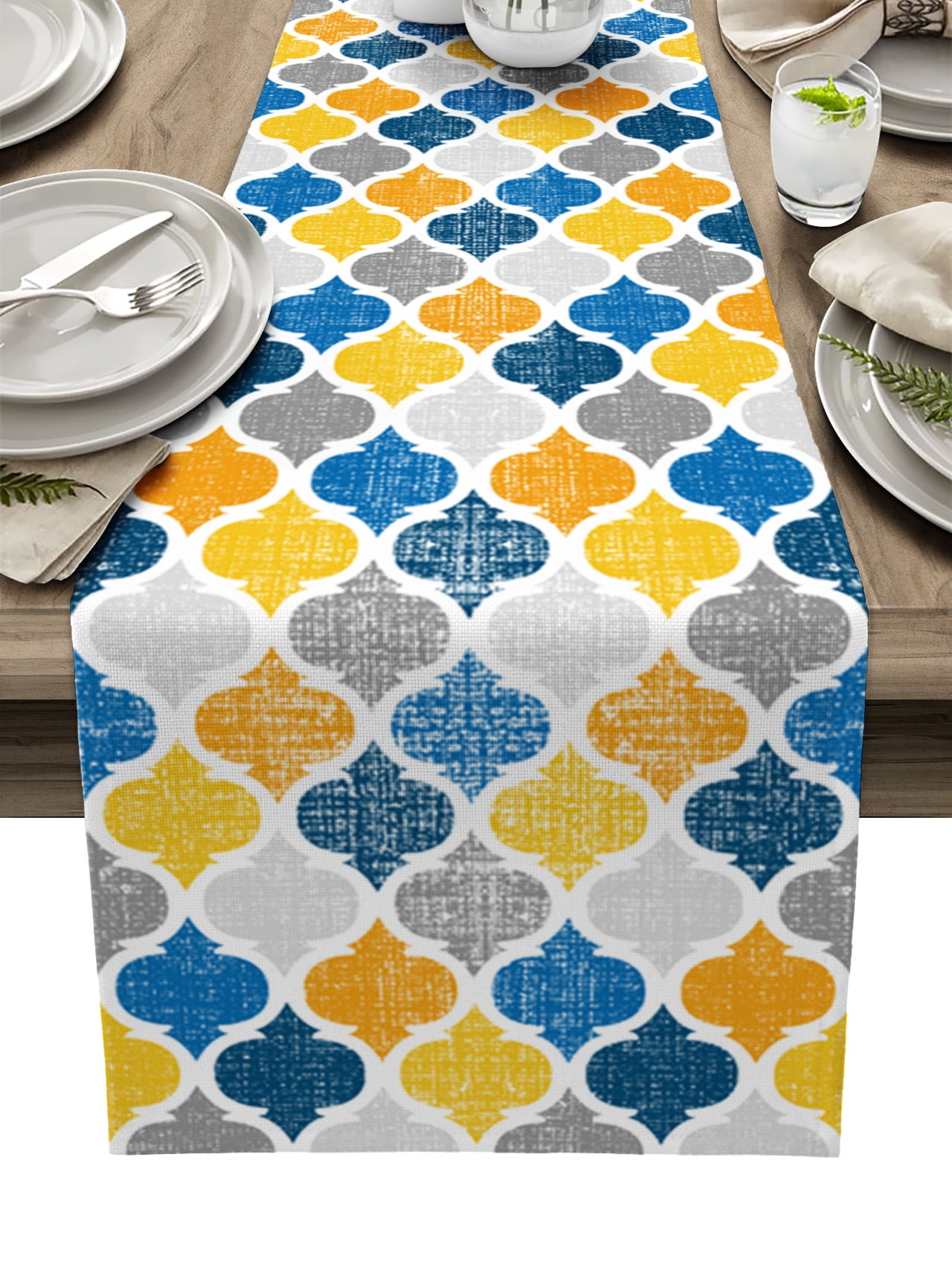Boanket Yellow Blue Morocco Pattern Table Runner - 70 Inch Long ...