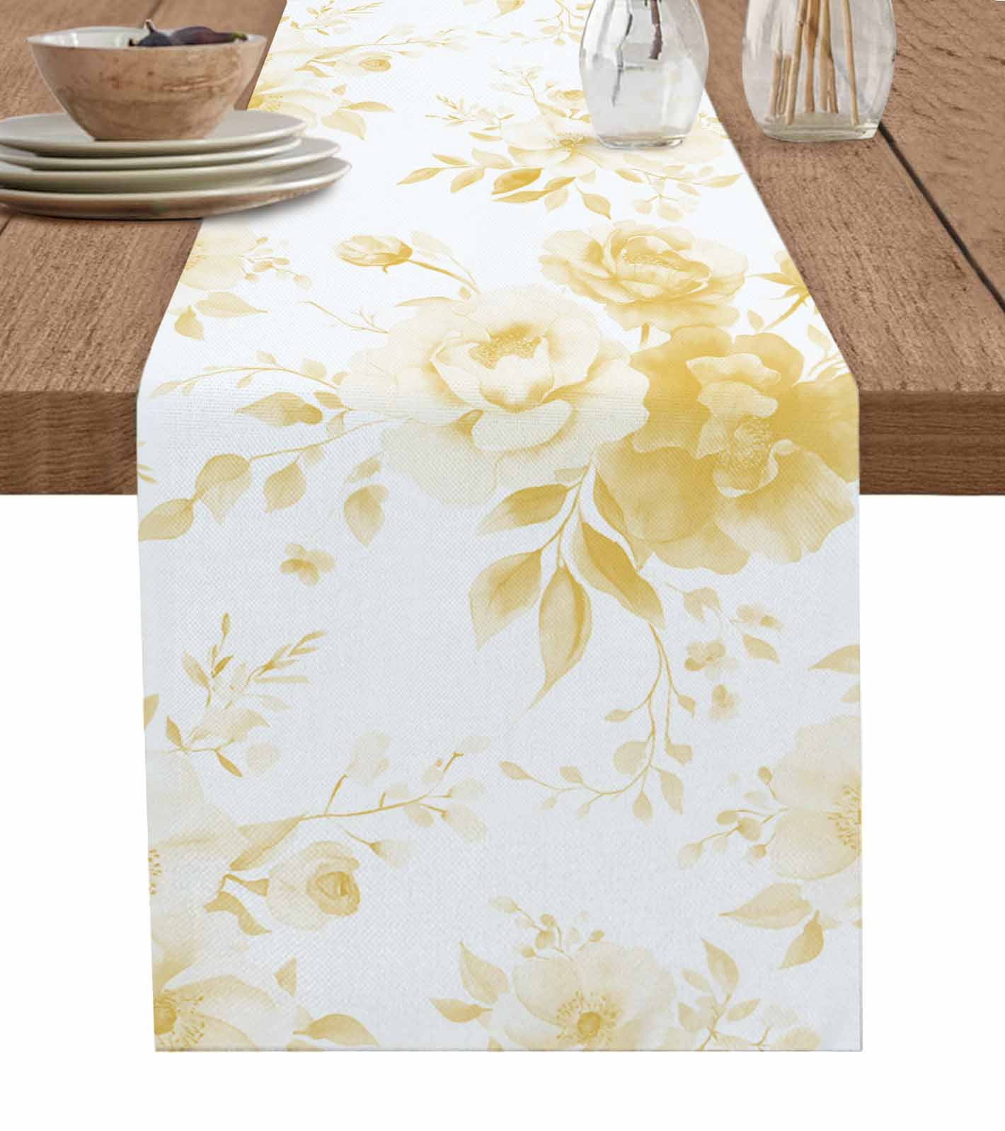 Boanket Yellow Floral Art Table Runner - 108 Inch Long, Kitchen Dining ...
