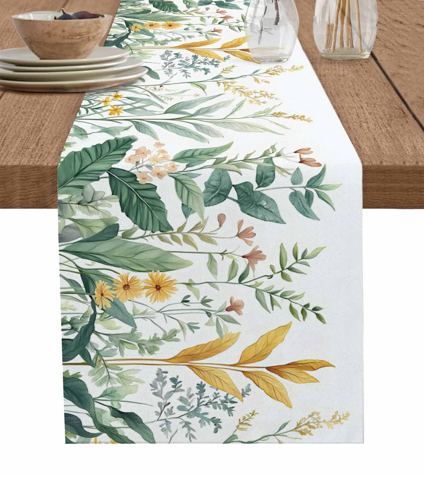 Boanket Yellow Green Botanical Table Runner - 120 Inch Long, Kitchen ...