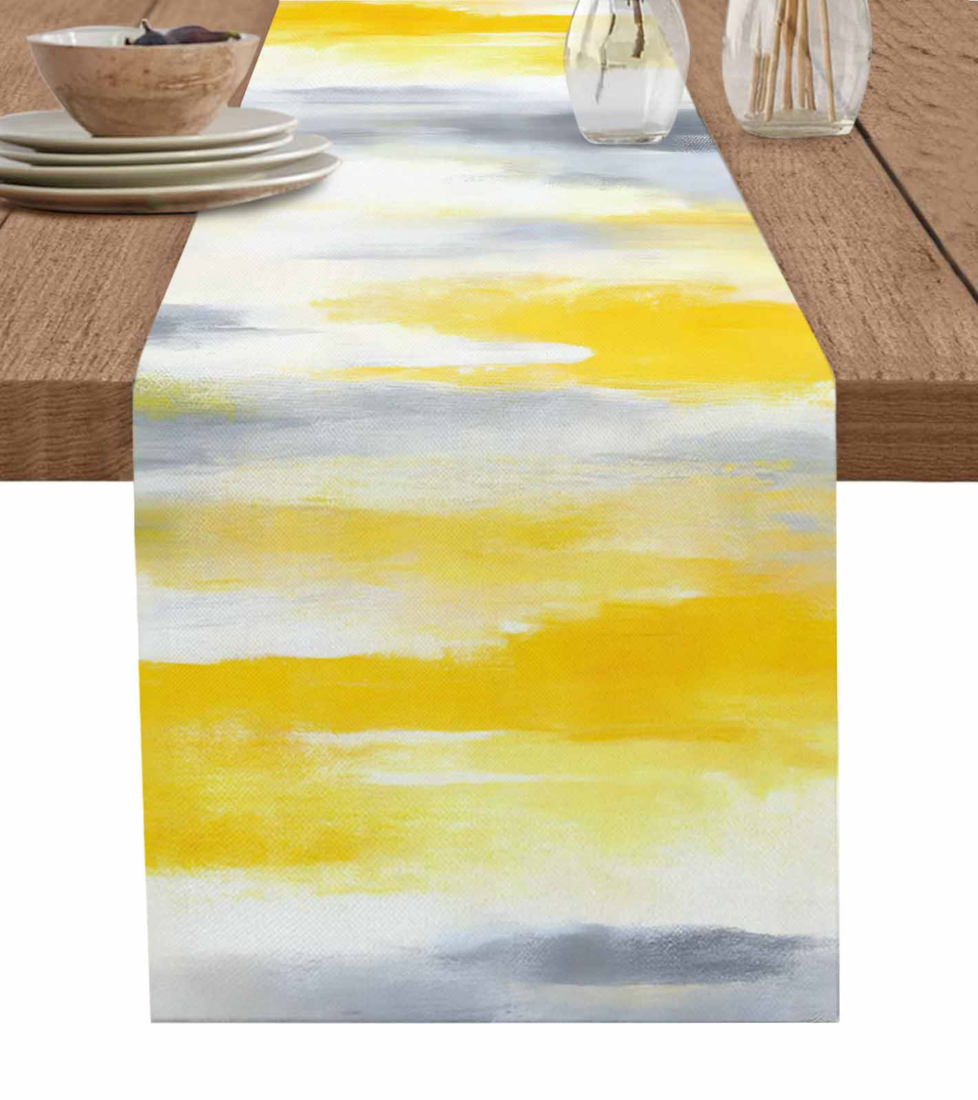 Boanket Yellow Grey Table Runner - 72 Inch Long, Kitchen Dining Table ...