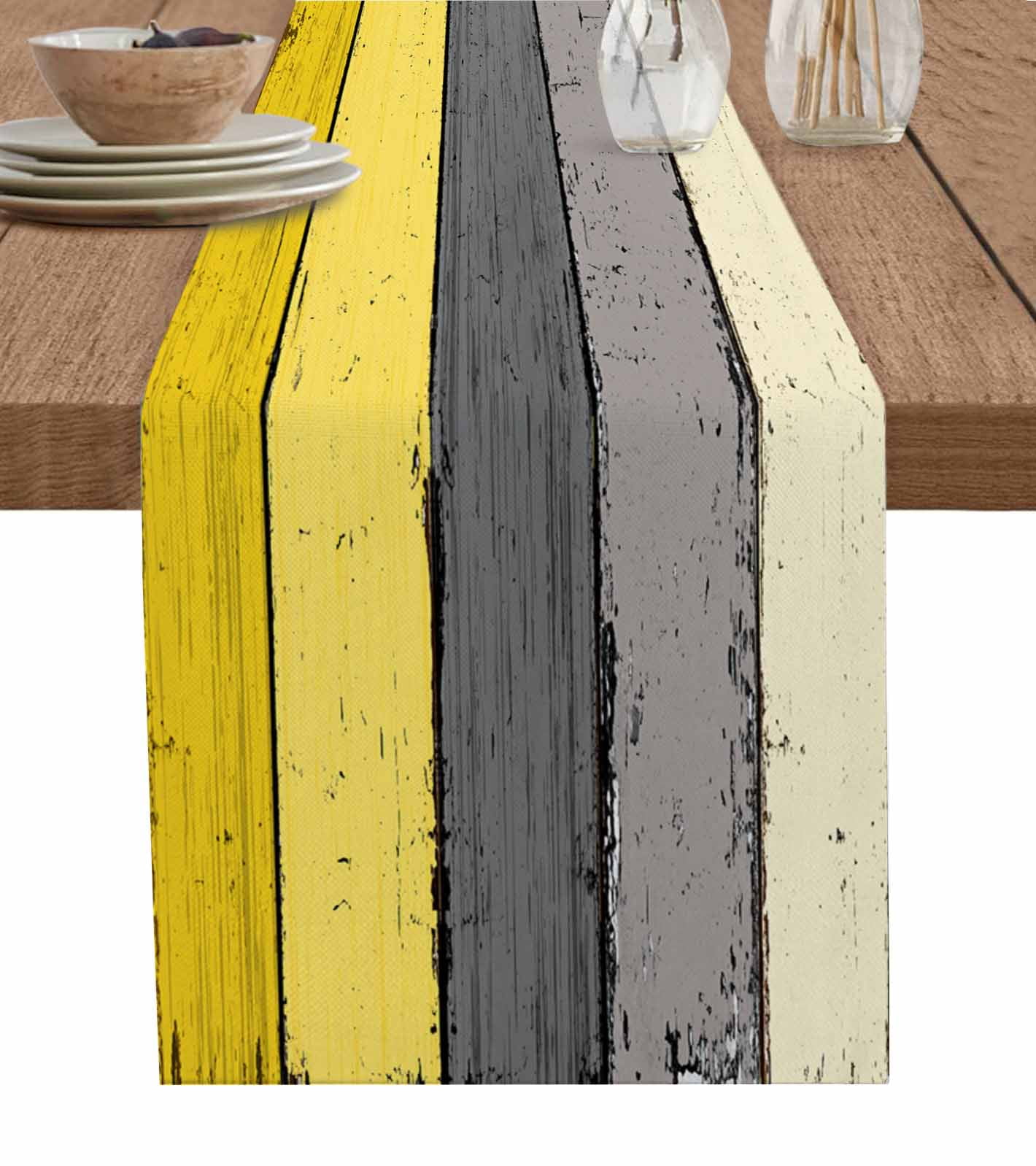 Boanket Yellow Grey Table Runner - 90 Inch Long, Kitchen Dining Table ...