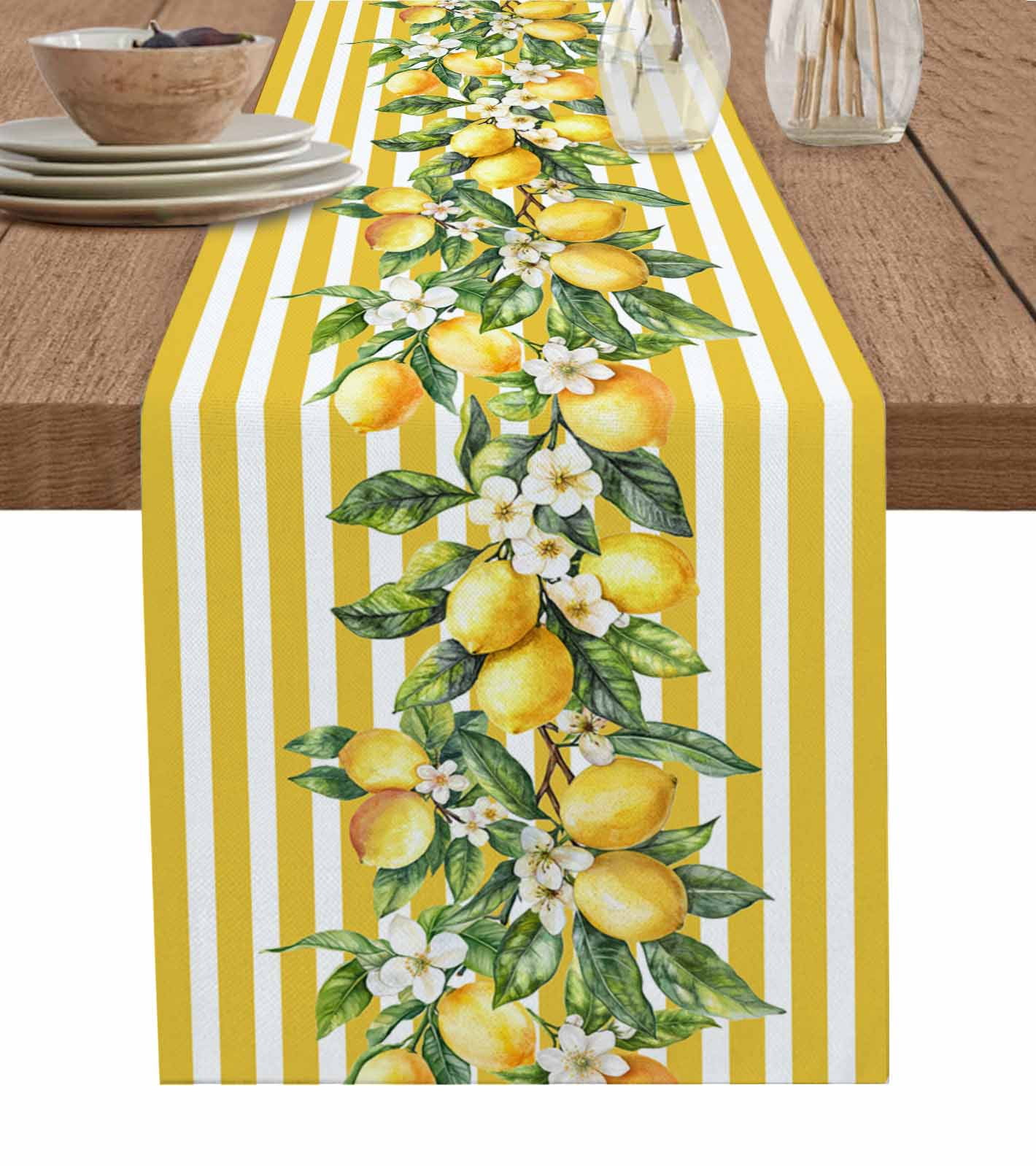 Boanket Yellow Lemon Stripes Table Runner - 36 Inch Long, Kitchen ...