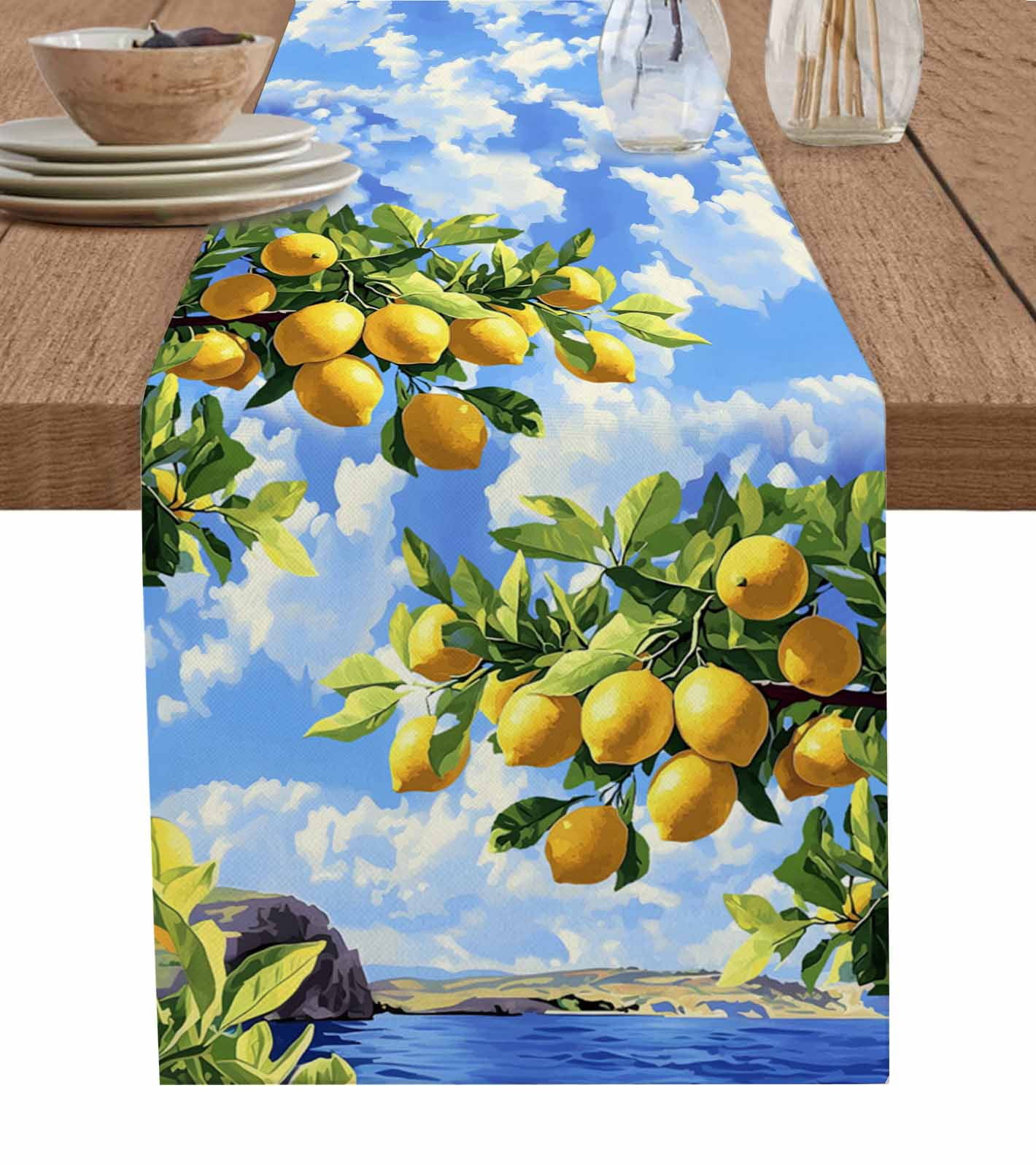 Boanket Yellow Lemon Table Runner - 48 Inch Long, Kitchen Dining Table ...