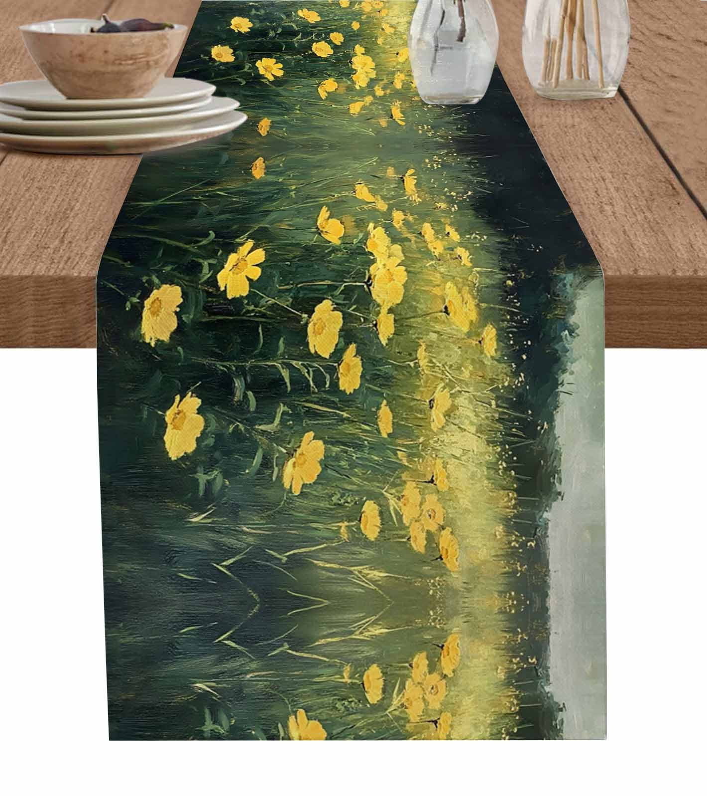 Boanket Yellow Spring Floral Table Runner - 70 Inch Long, Kitchen ...