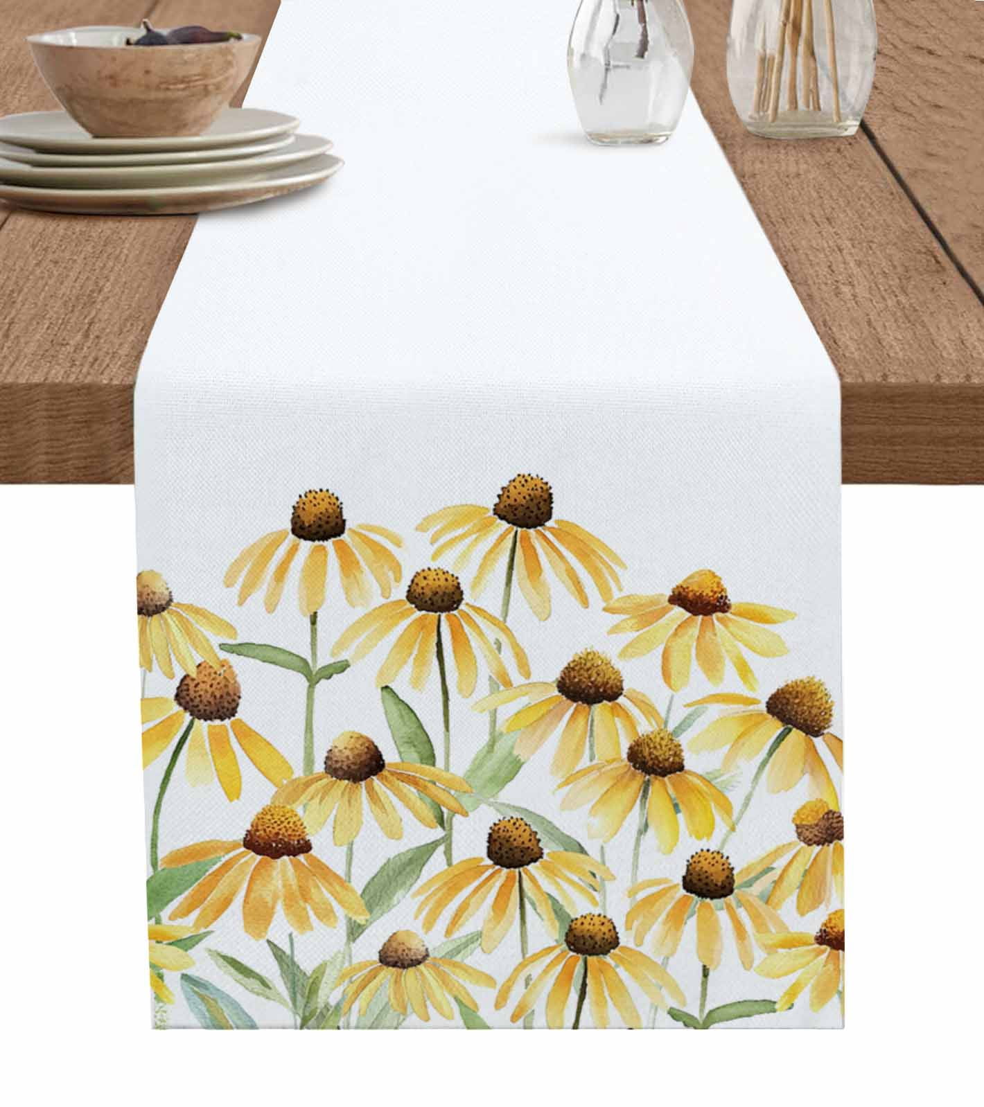 Boanket Yellow Spring Floral Table Runner - 72 Inch Long, Kitchen ...