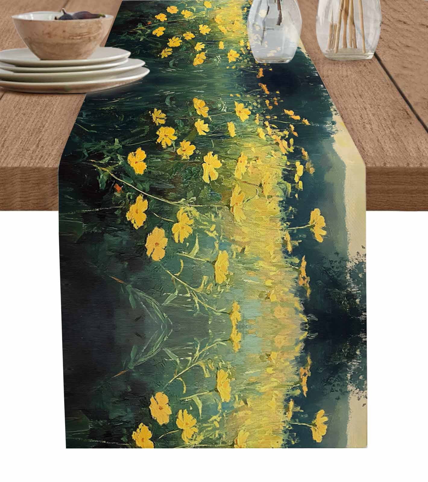 Boanket Yellow Spring Floral Table Runner - 90 Inch Long, Kitchen ...