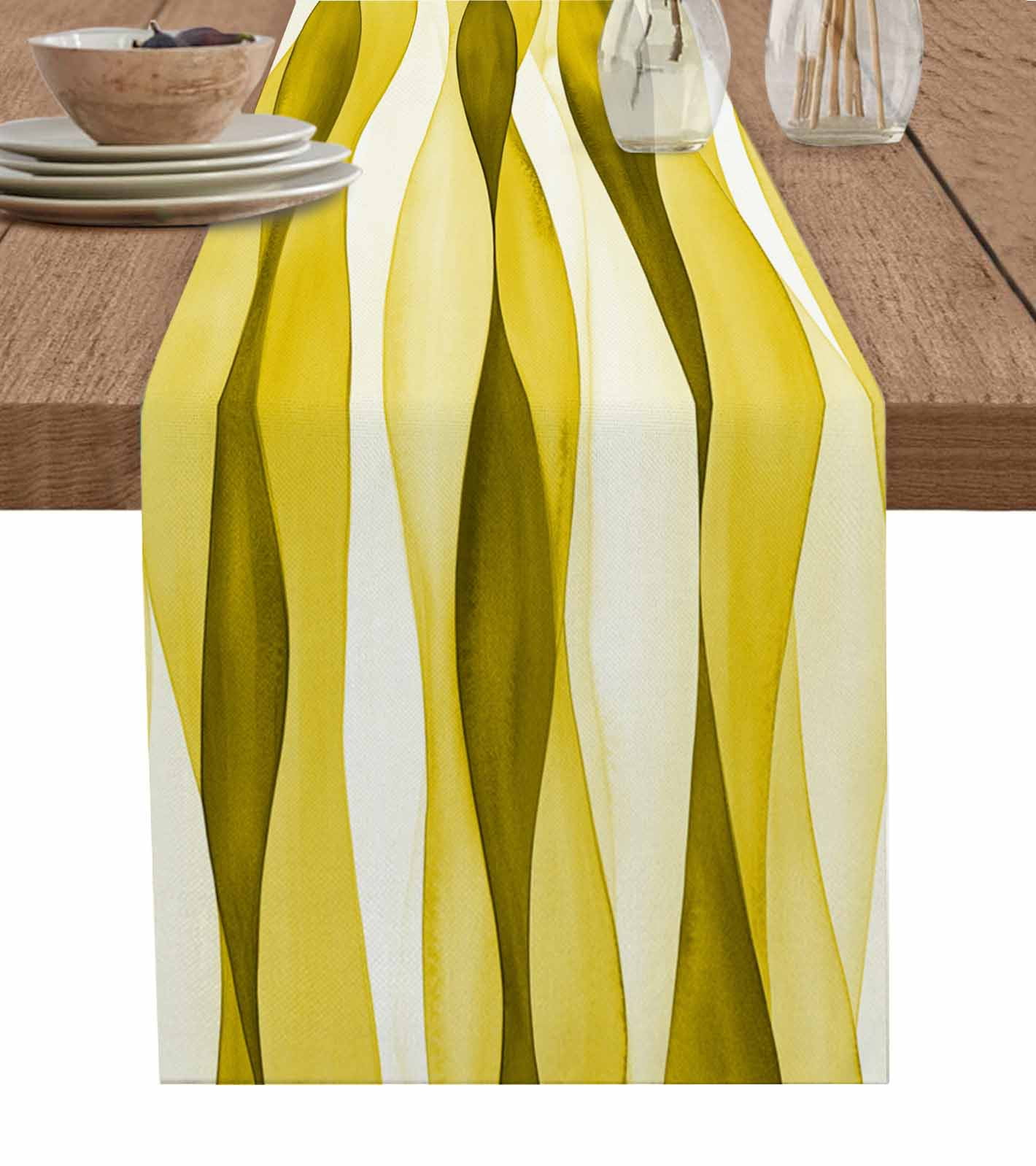 Boanket Yellow Stripes Table Runner - 108 Inch Long, Kitchen Dining ...