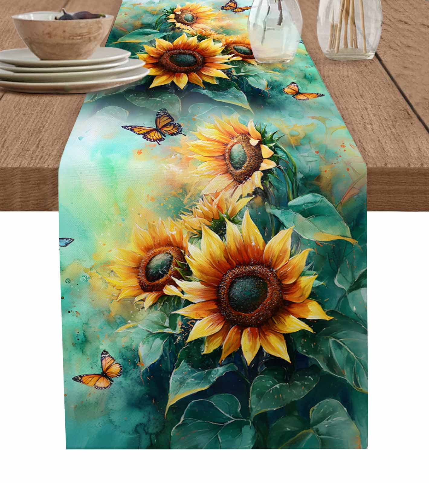 Boanket Yellow Sunflower Butterfly Table Runner - 90 Inch Long, Kitchen ...