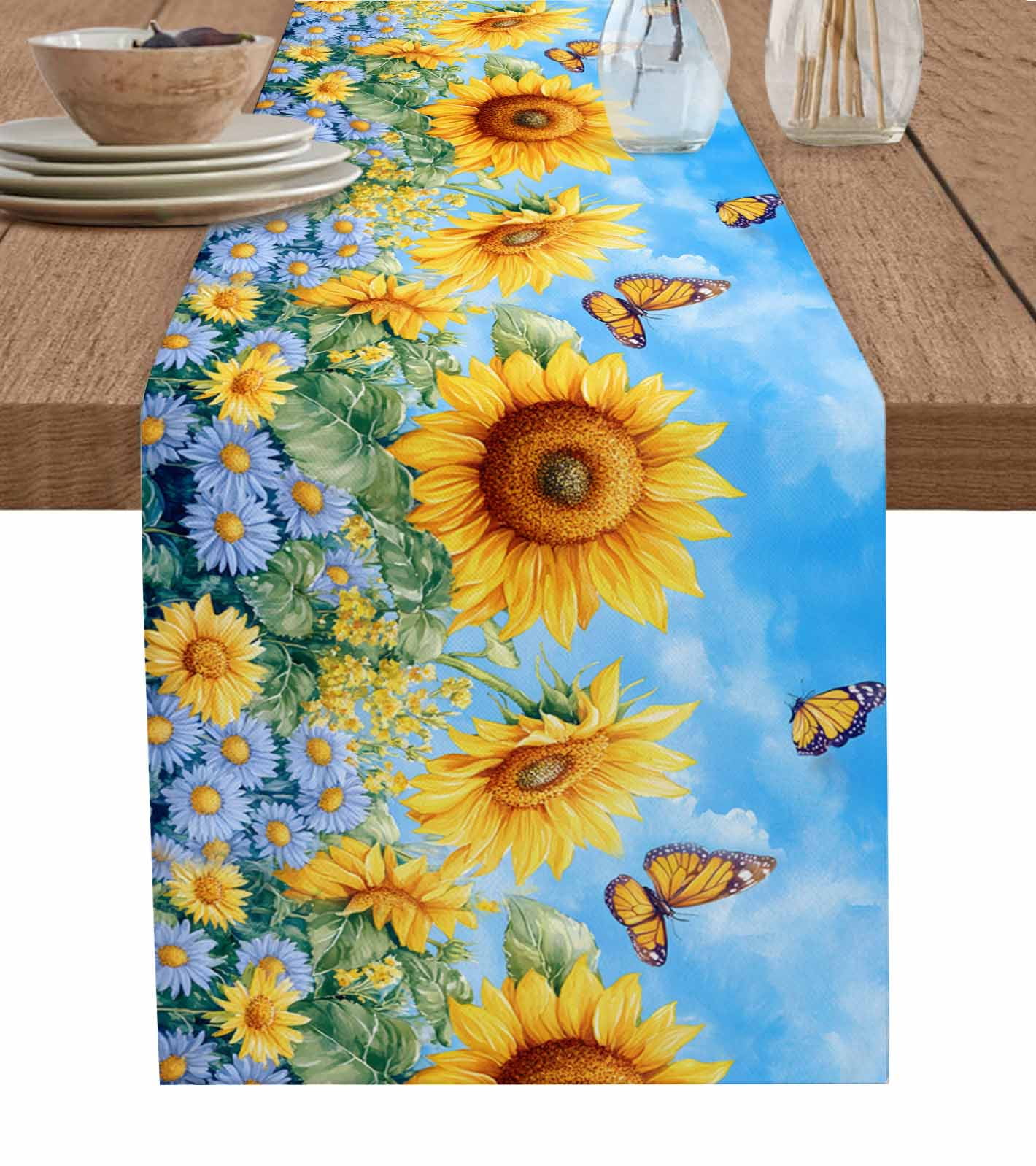 Boanket Yellow Sunflower Daisy Table Runner - 48 Inch Long, Kitchen ...