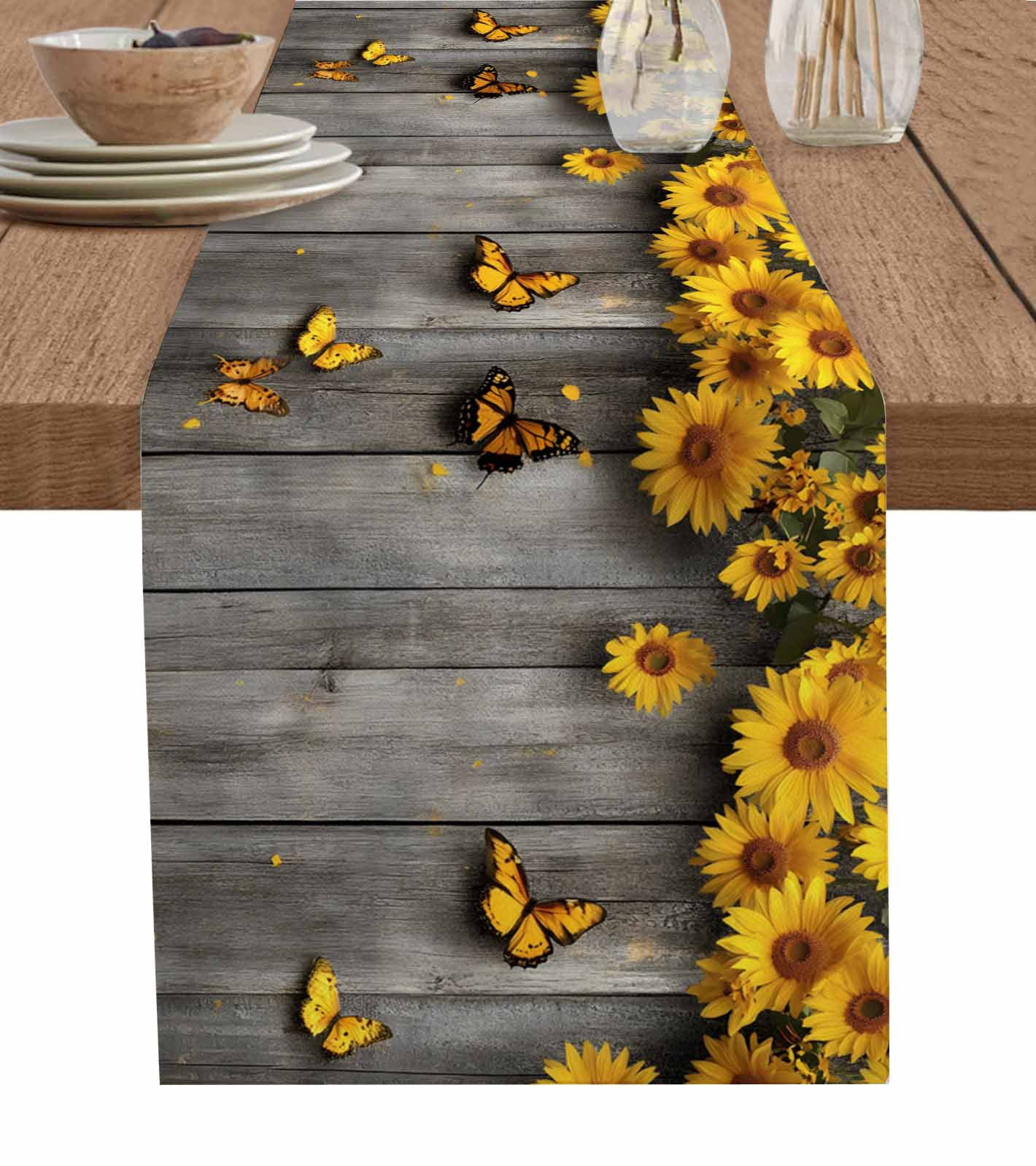 Boanket Yellow Sunflower Table Runner - 120 Inch Long, Kitchen Dining ...