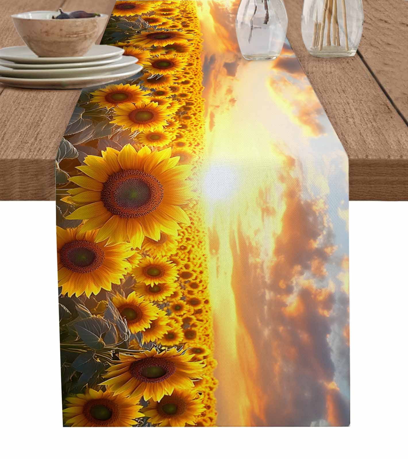 Boanket Yellow Sunflowers Table Runner - 108 Inch Long, Kitchen Dining ...