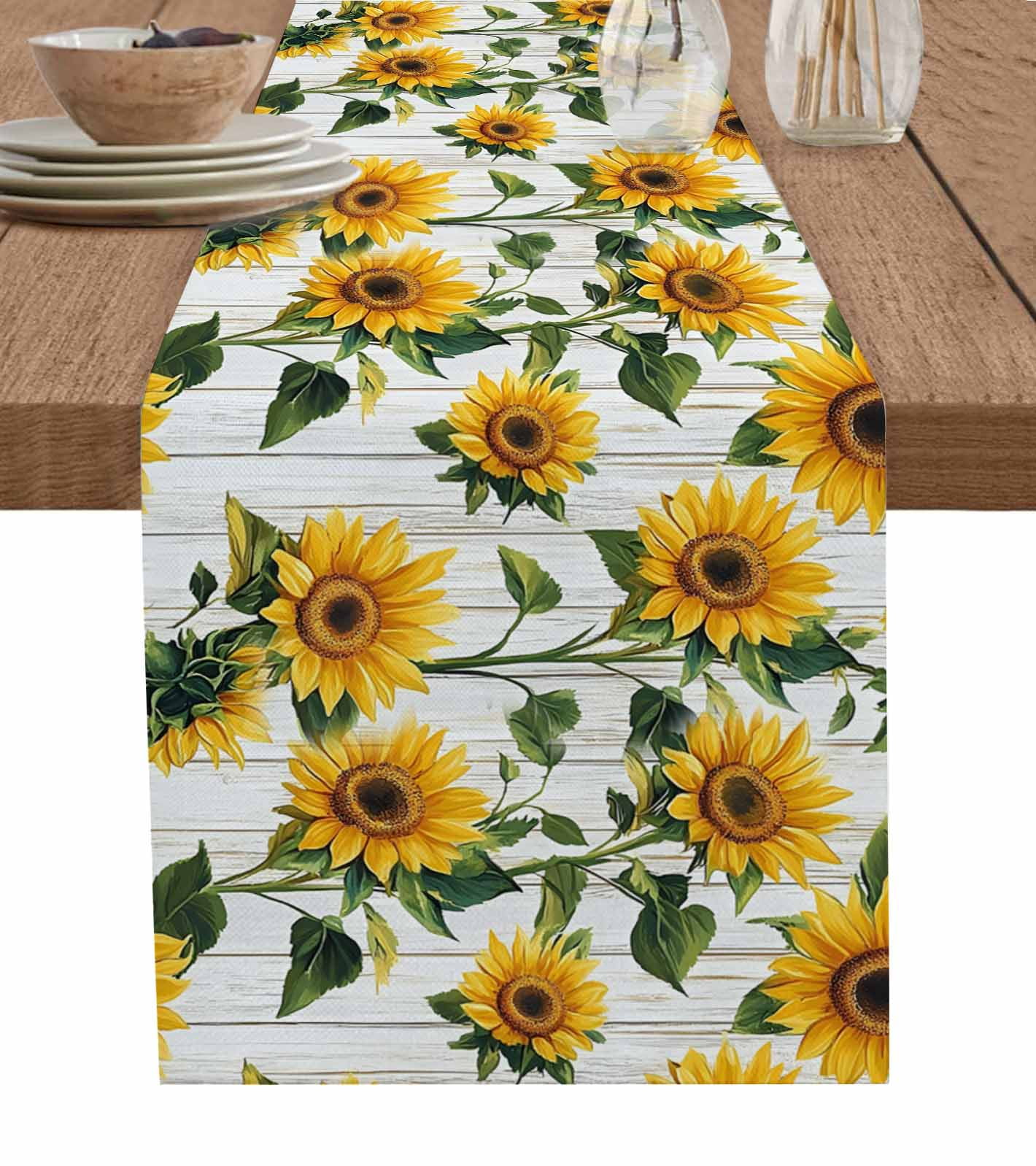 Boanket Yellow Sunflowers Table Runner - 108 Inch Long, Kitchen Dining ...