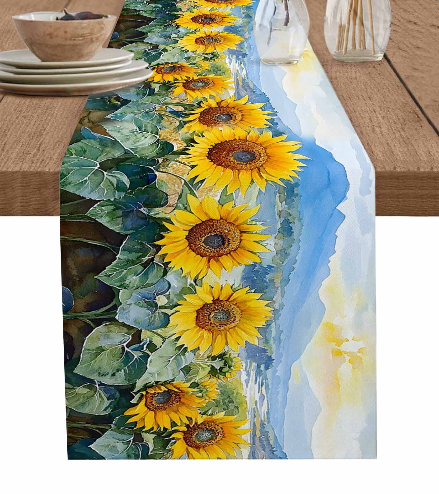 Boanket Yellow Sunflowers Table Runner - 72 Inch Long, Kitchen Dining ...