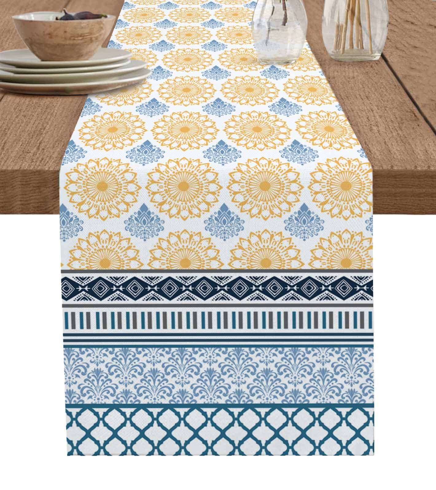 Boanket Yellow Teal Boho Table Runner - 36 Inch Long, Kitchen Dining ...