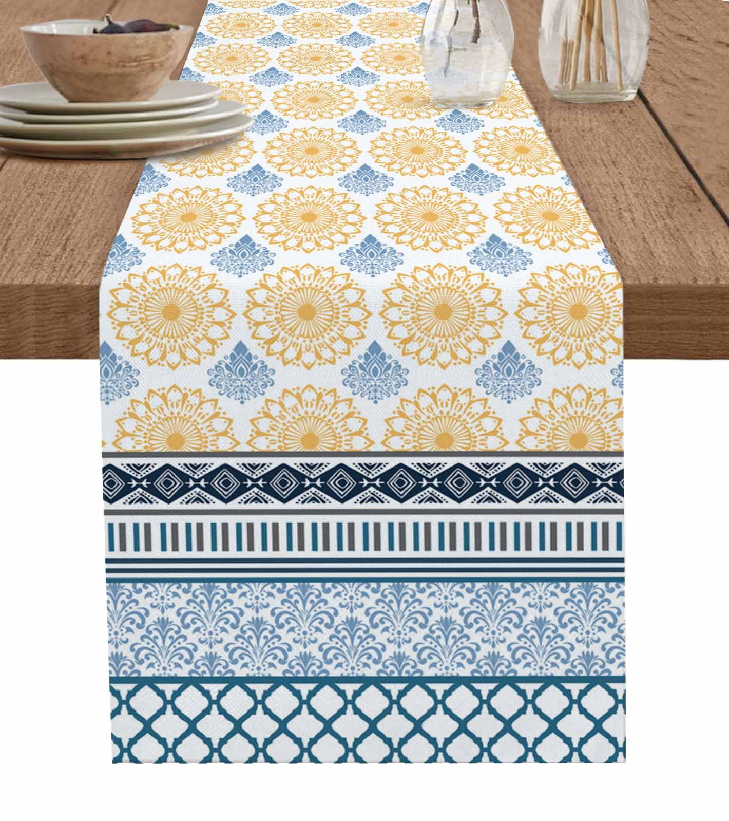Boanket Yellow Teal Boho Table Runner - 48 Inch Long, Kitchen Dining ...
