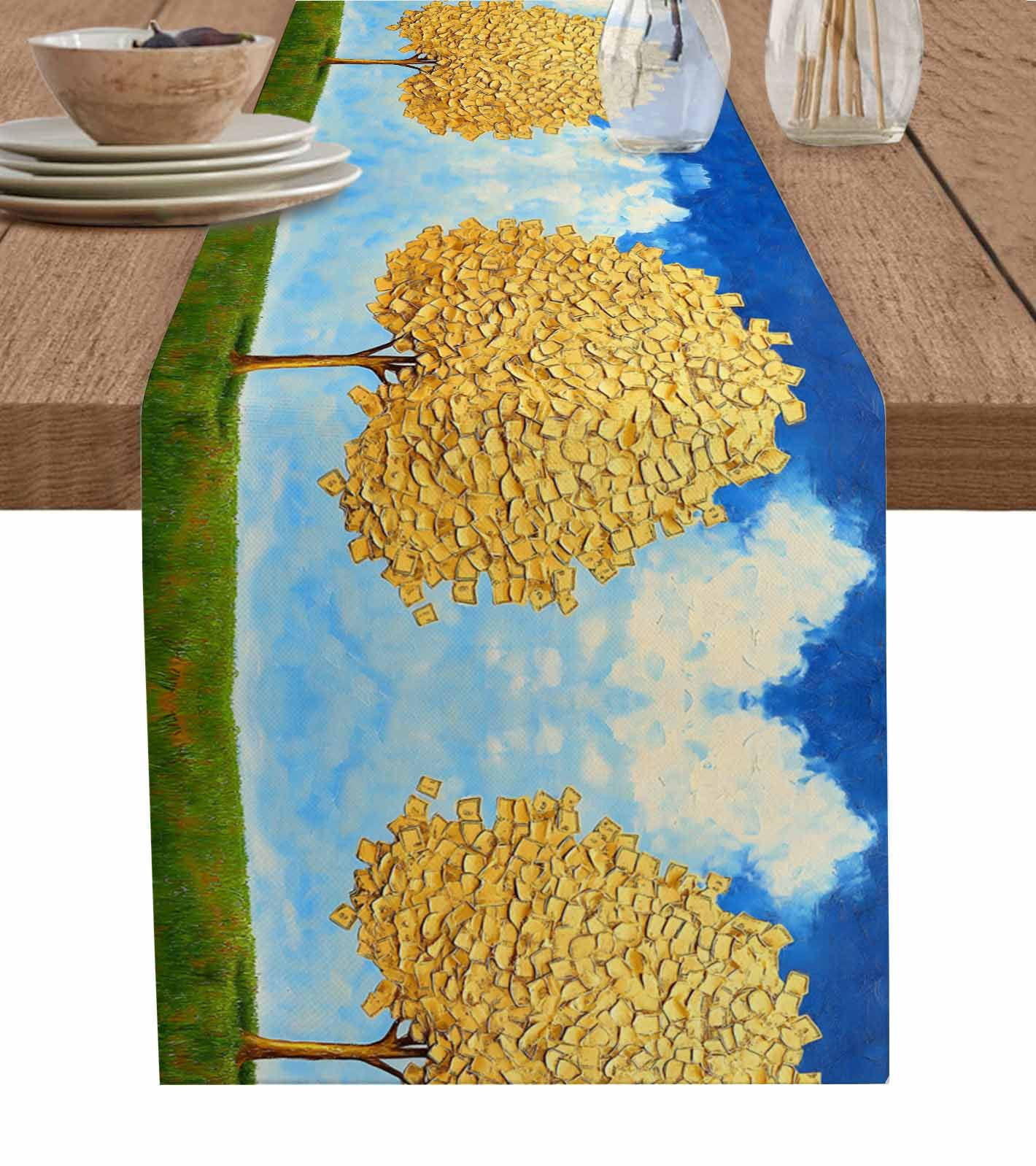 Boanket Yellow Tree Leaves Table Runner - 90 Inch Long, Kitchen Dining ...