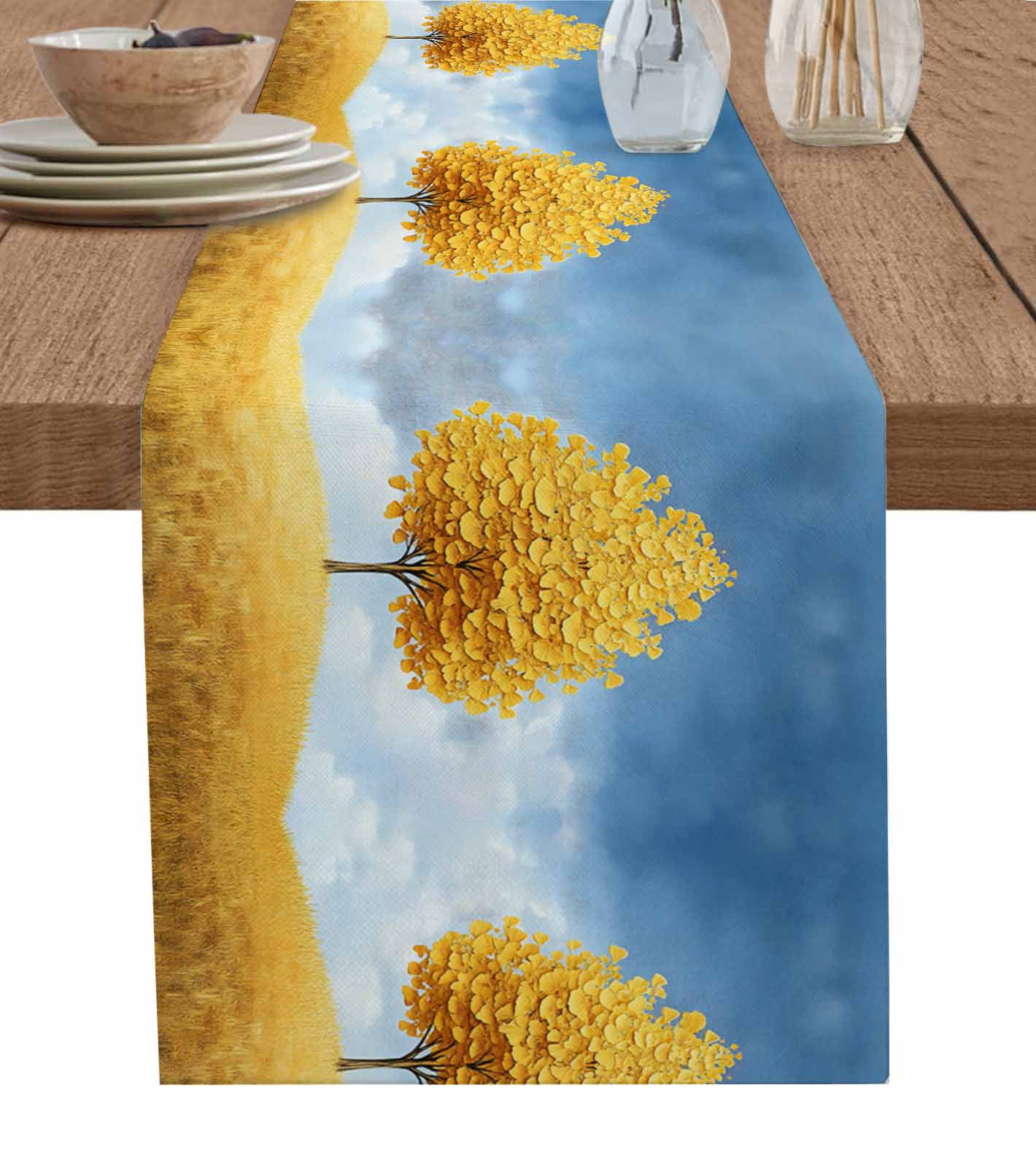 Boanket Yellow Tree Table Runner - 70 Inch Long, Kitchen Dining Table ...
