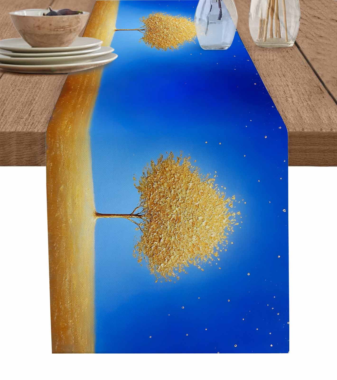 Boanket Yellow Tree Table Runner - 70 Inch Long, Kitchen Dining Table ...