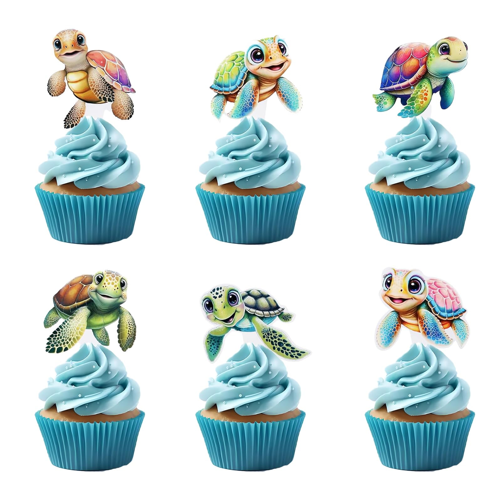 Zpilkes 30PCS Double FEV6 Sided Turtle Cupcake Toppers Sea Turtle ...