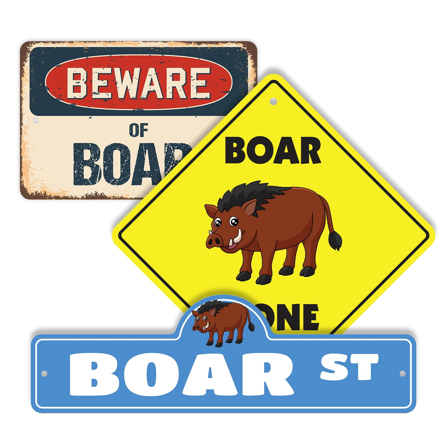 Boar (3 Pack) Plastic Street Sign Crossing Sign Warning Sign Vintage ...