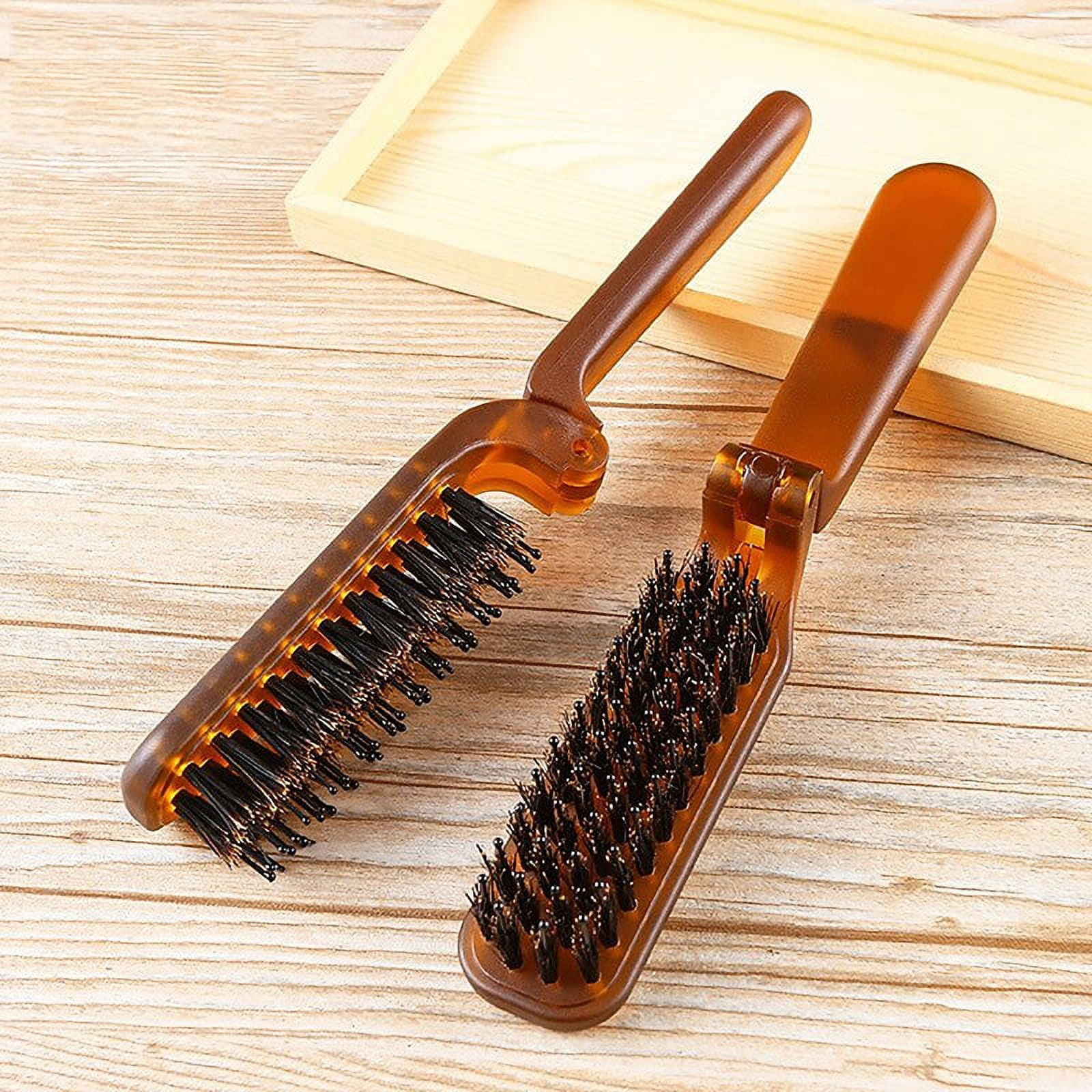 Boar Bristle Hair Brush Amber Foldable Portable Comb Pocket Collapsible ...
