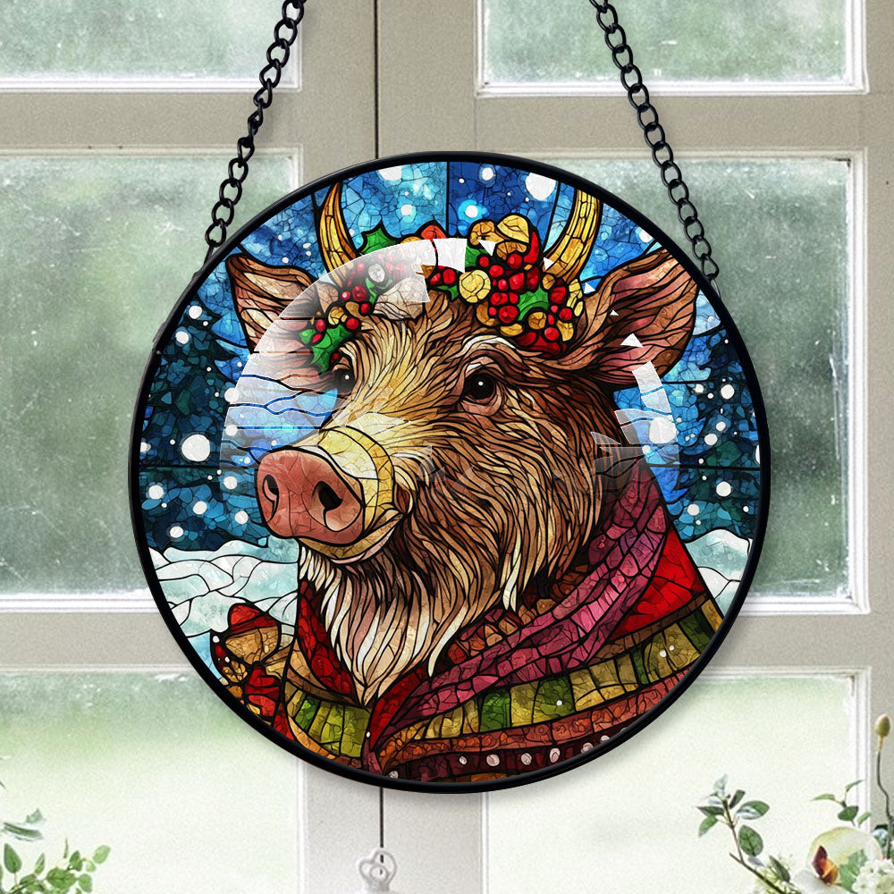 Boar Ornament Christmas 2025, Boar Stained Glass Window Hanging ...