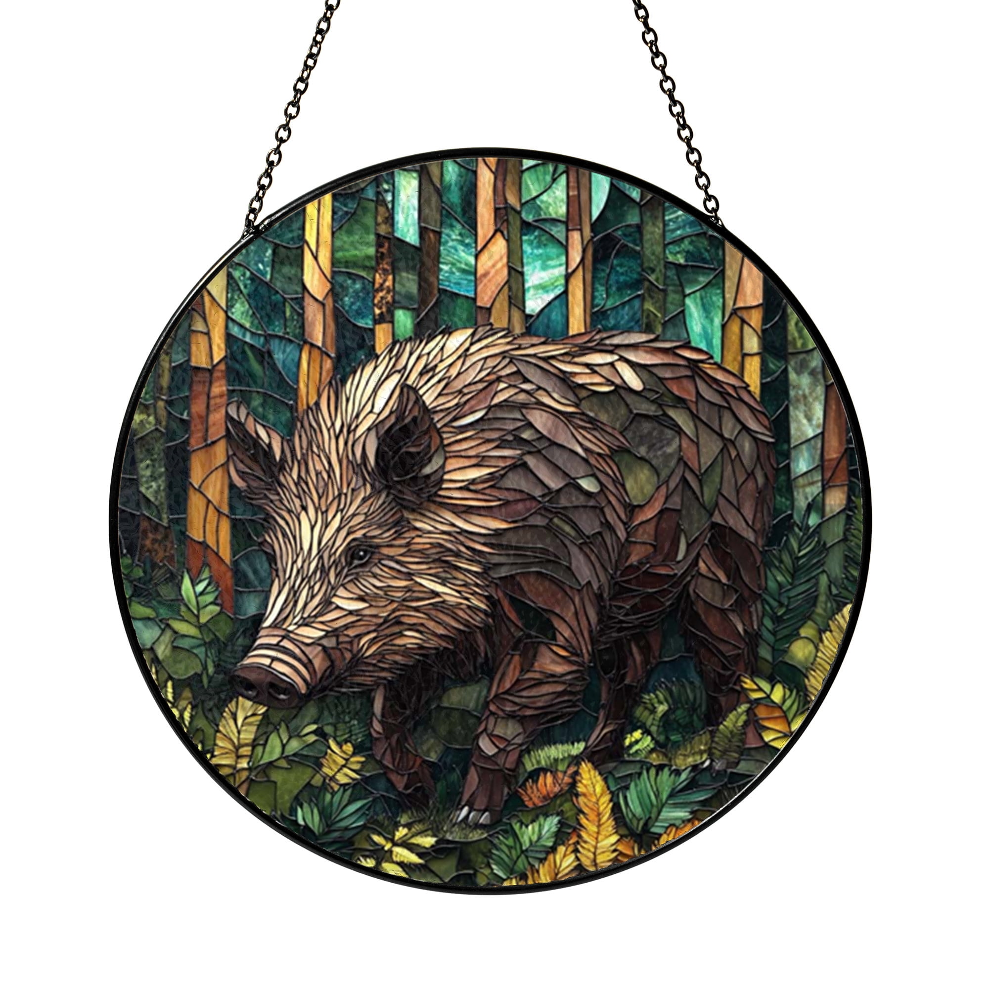 Boar Window Suncatcher with Stained Glass Effect, Decorative Wildlife ...
